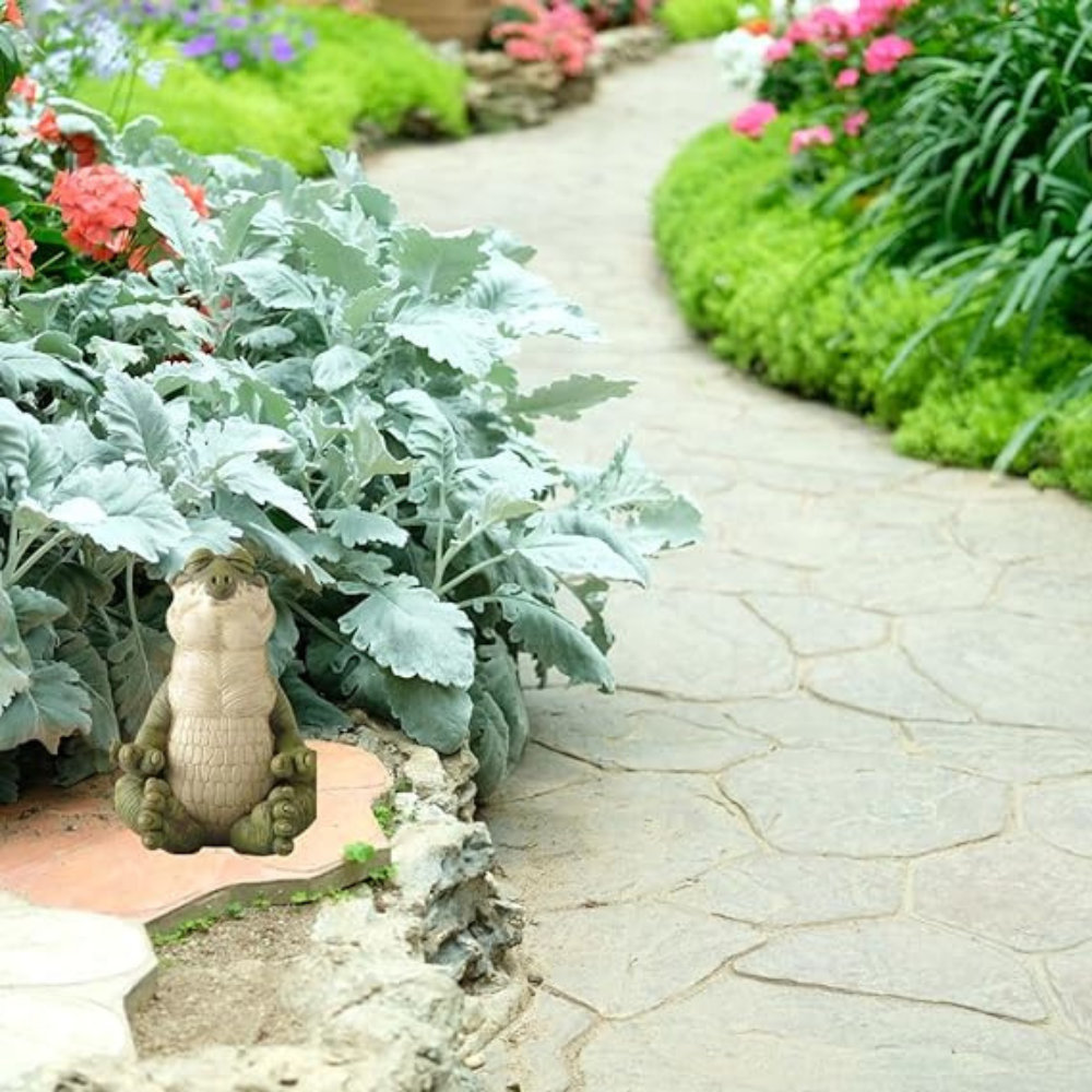 Trinx Whimsical Alligator Buddha Garden Statue - Hilarious Decor | Wayfair