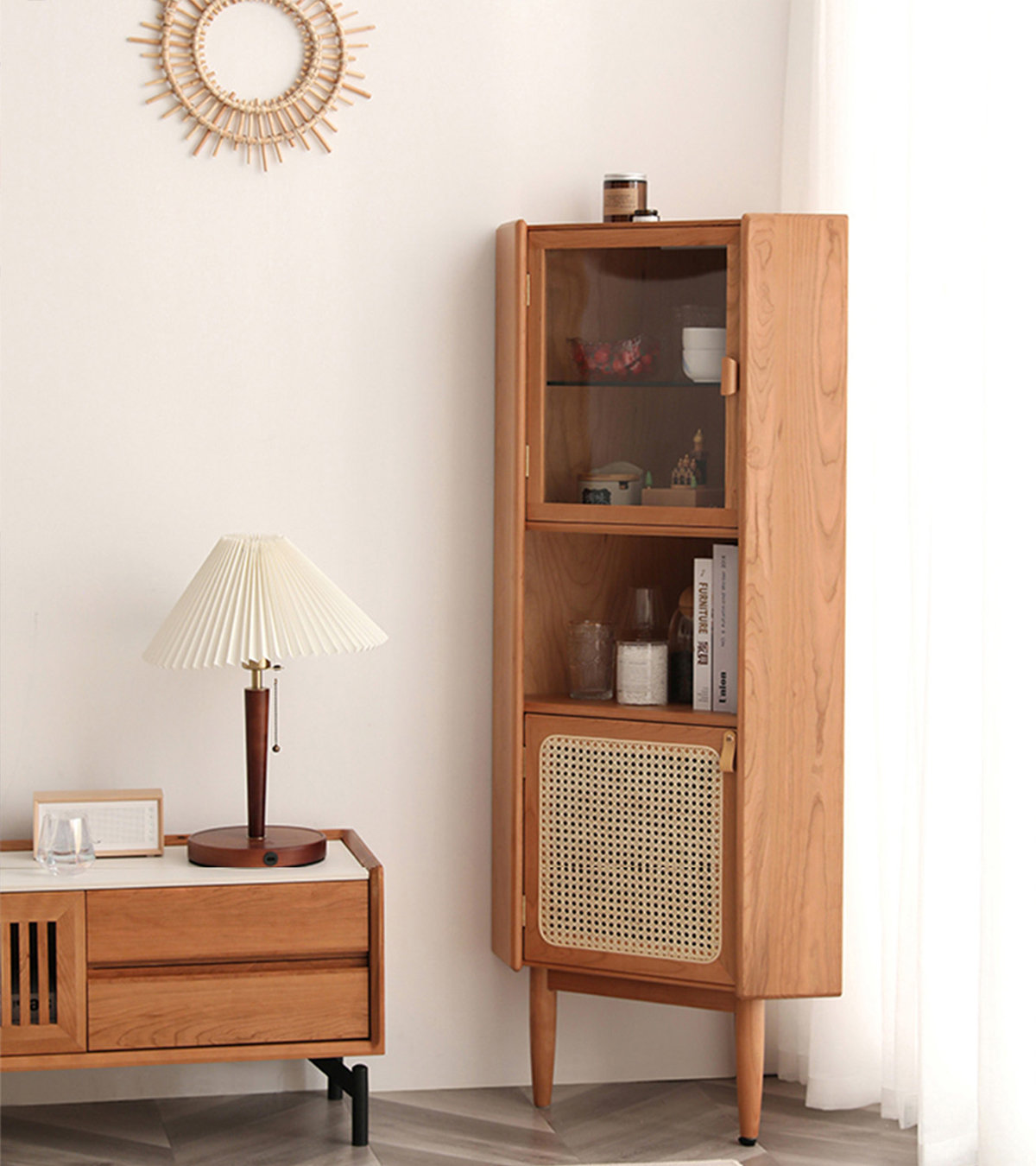 VICABY Cherry Wood Solid Wood Triangle Cabinet Corner Cabinet Bookcase ...