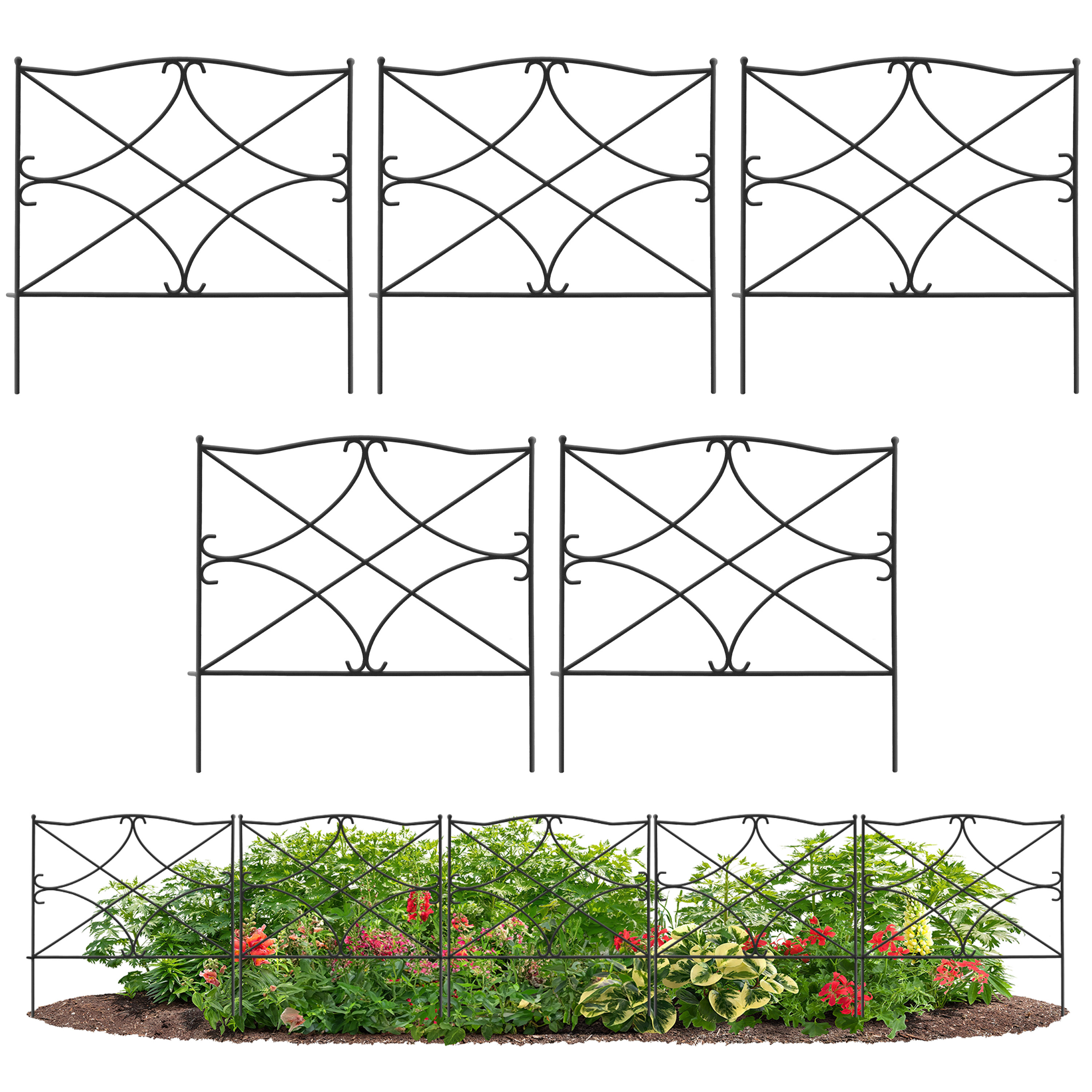 Red Barrel Studio® 24'' H x 24'' W Black Metal Fencing with 5 Panels(s ...