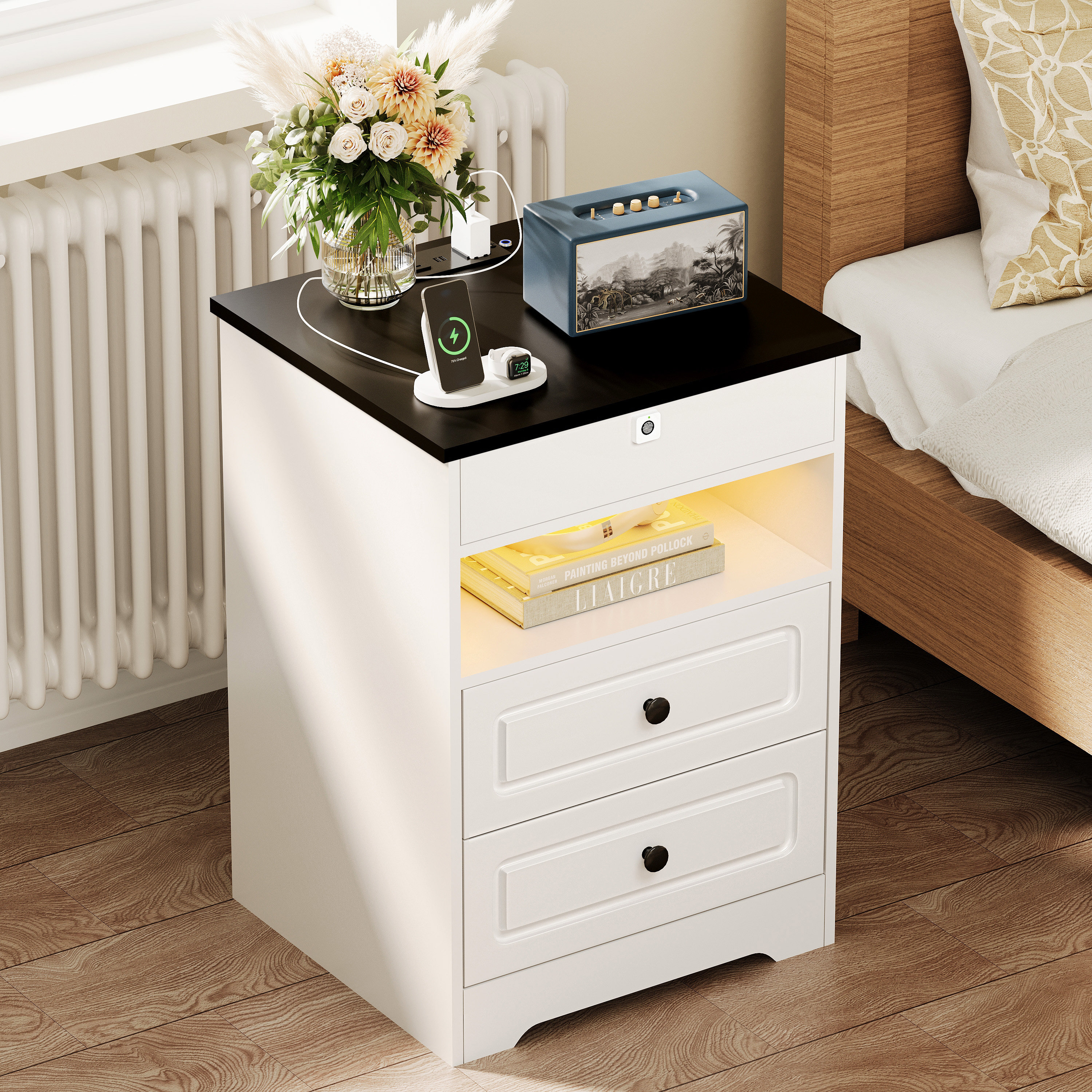 gun on bedside table