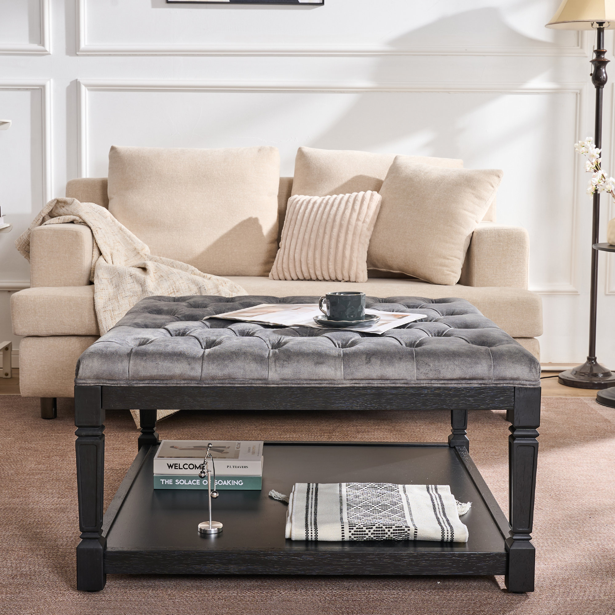 House of Hampton® 35" Square Velvet Tufted Cocktail Ottoman Coffee ...