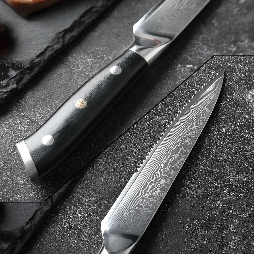 Senken Knives 4-Piece Damascus Steak Knife Set w/ Full-Body G10 Handle ...