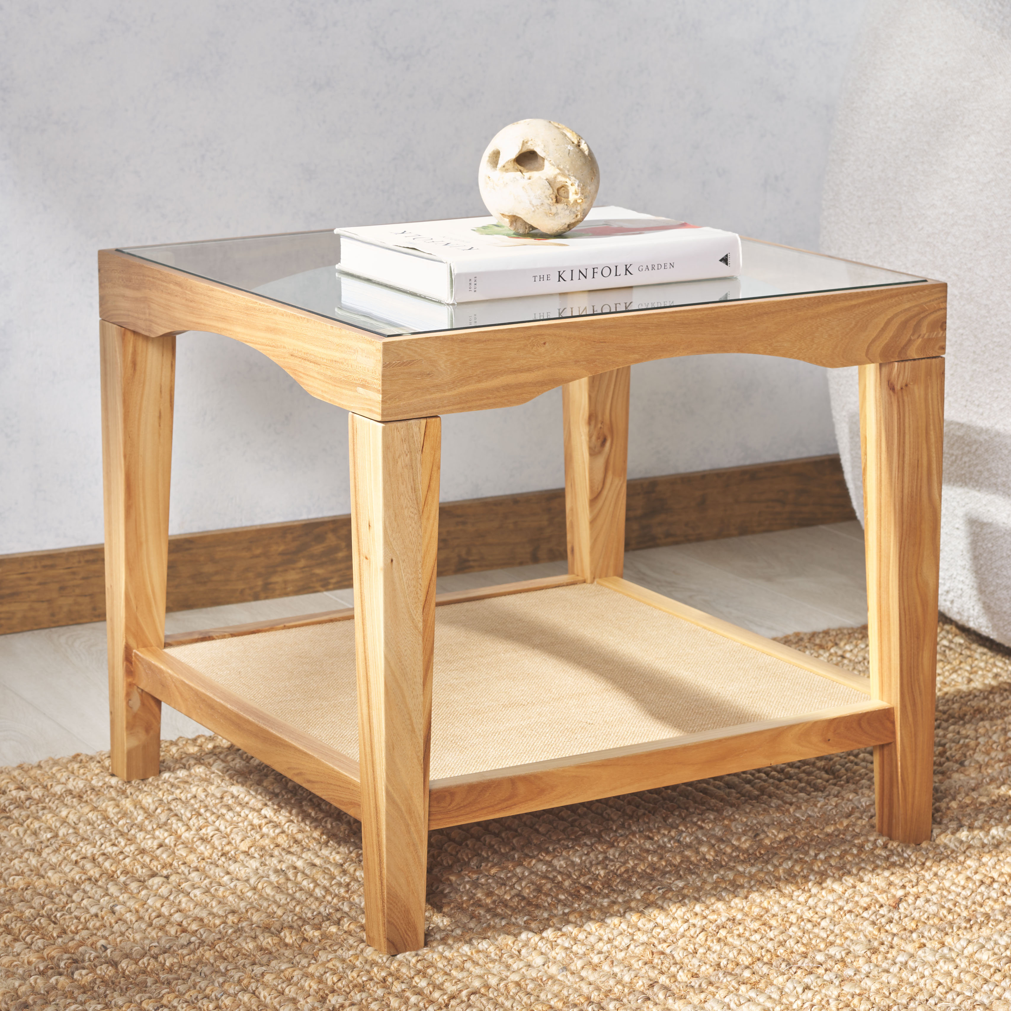 Foundry Select Tamilla Square Glass And Linen Accent Table | Wayfair