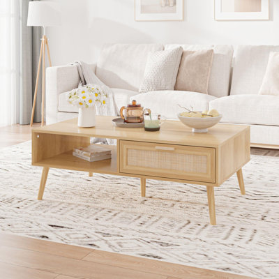 Bay Isle Home Anelise 2 Rattan Drawer Front Coffee Table Solid Wooden ...