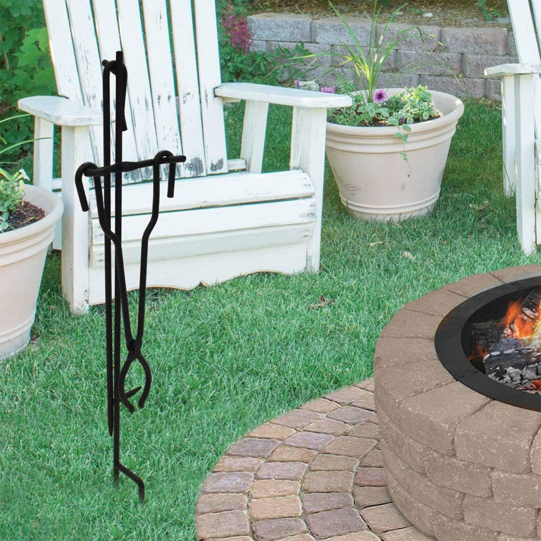 Symple Stuff 3-Piece Fire Pit Tool Set - Poker, Tongs & Stand, Heavy ...