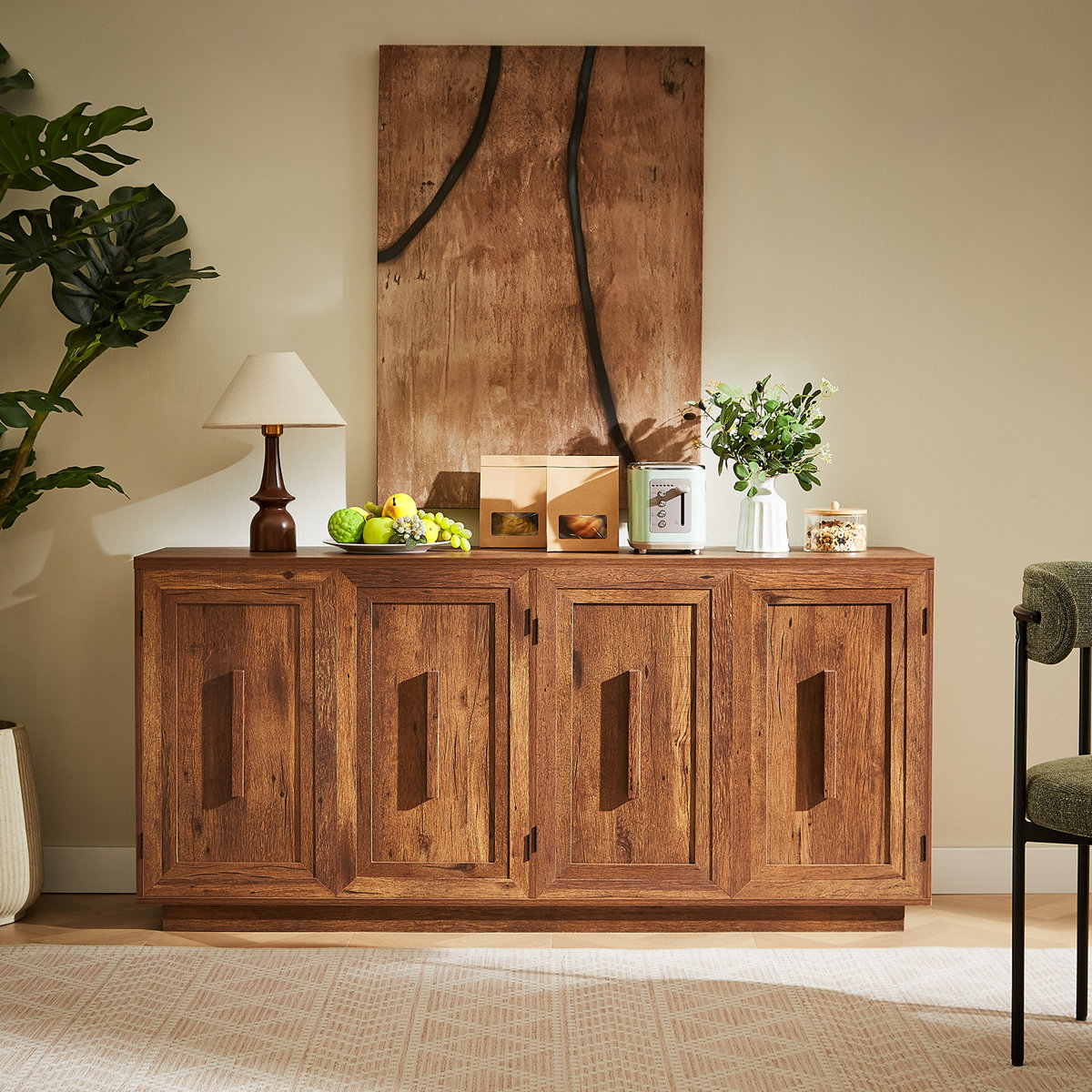 George Oliver 63" Sideboard Buffet With 4 Square Doors, Retro Storage ...