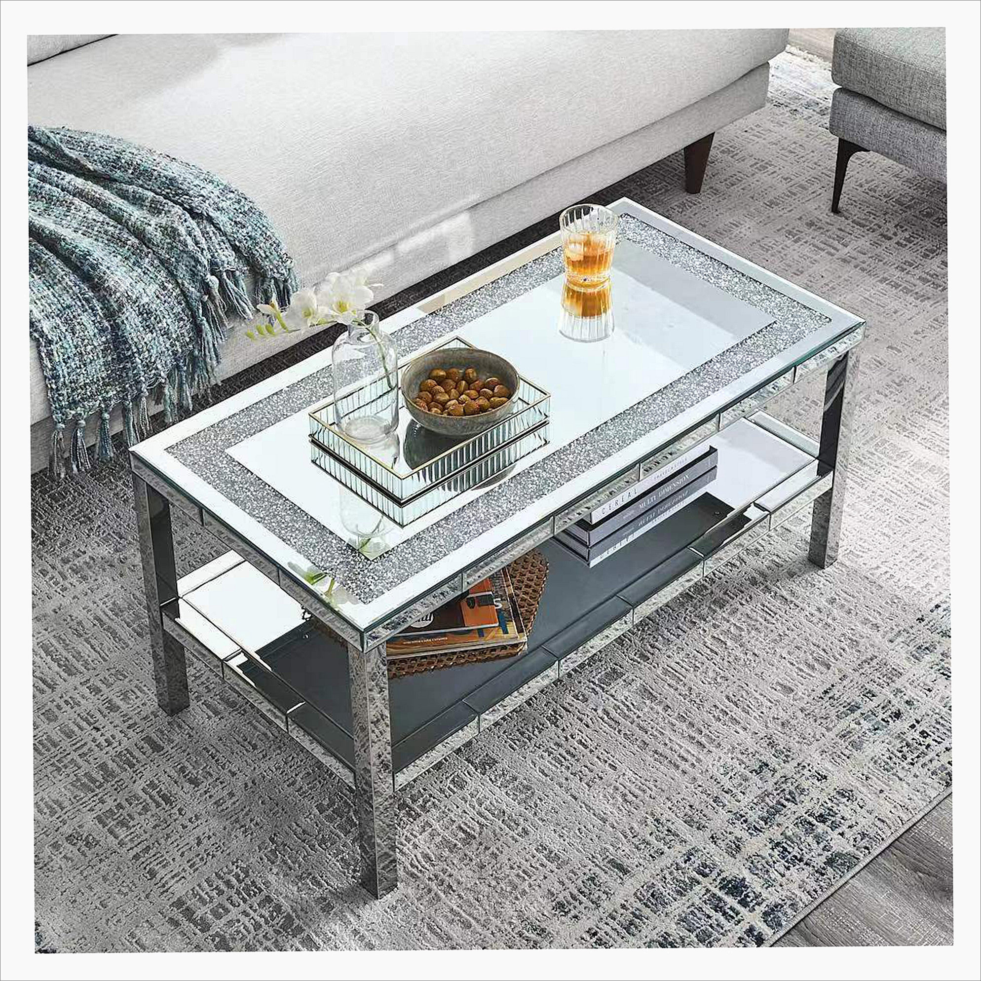 Latitude Run® Rectangular Coffee Table with Glass Table Topand Shelf ...