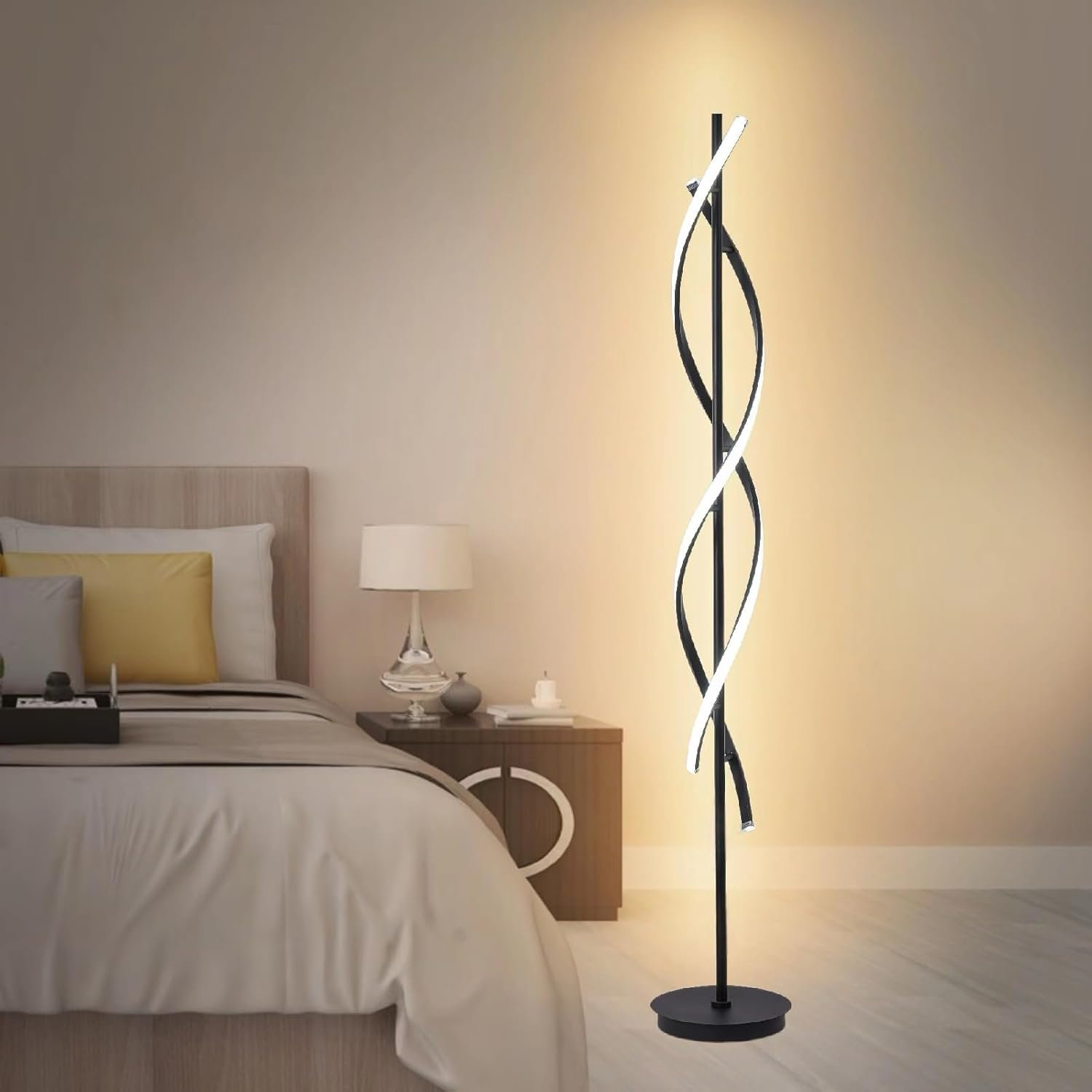 Orren Ellis Spiral Led Floor Lamp With Remote & Dimming - Modern Corner ...