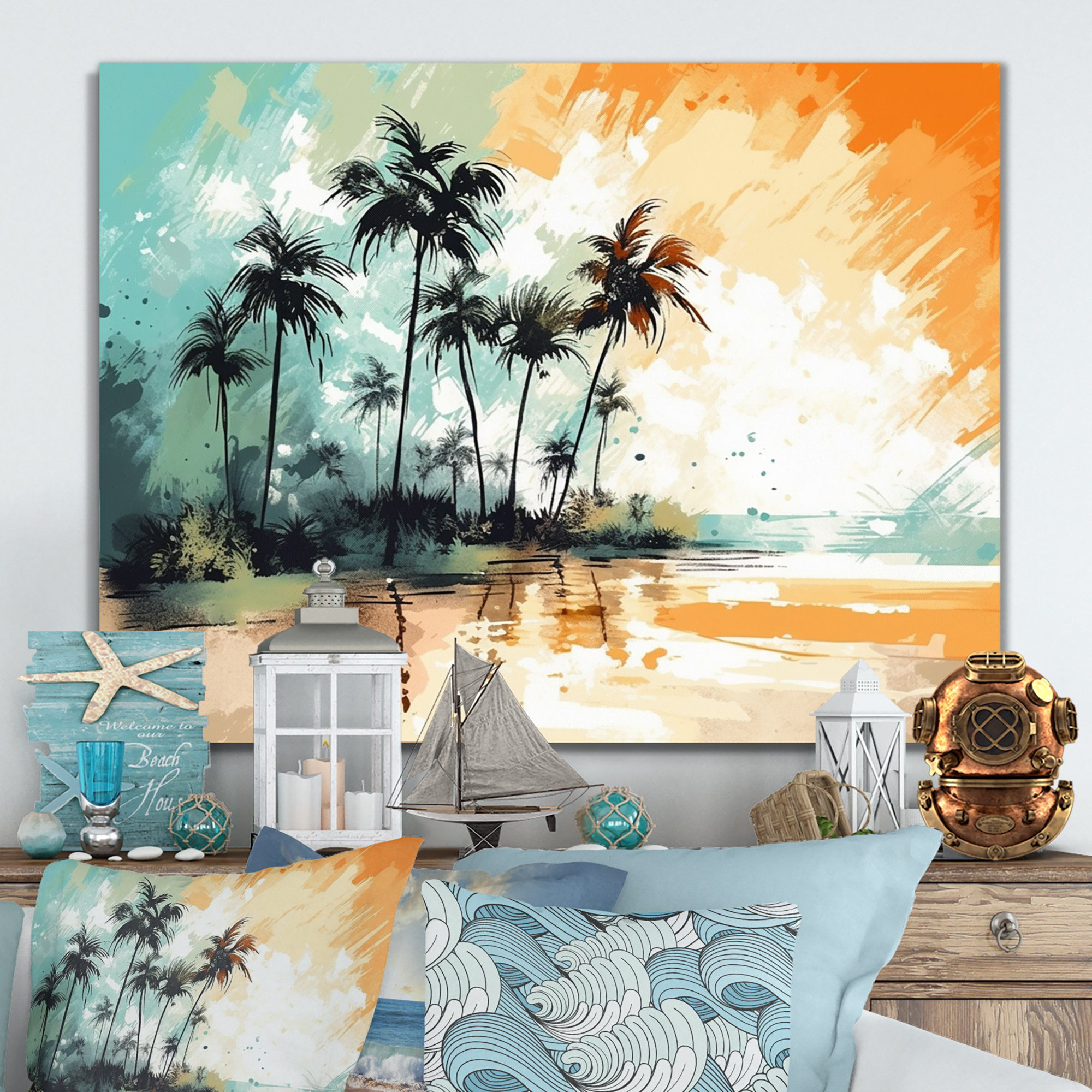 Bay Isle Home™ Vibrant Palm Trees II - Unframed Graphic Art on Metal ...