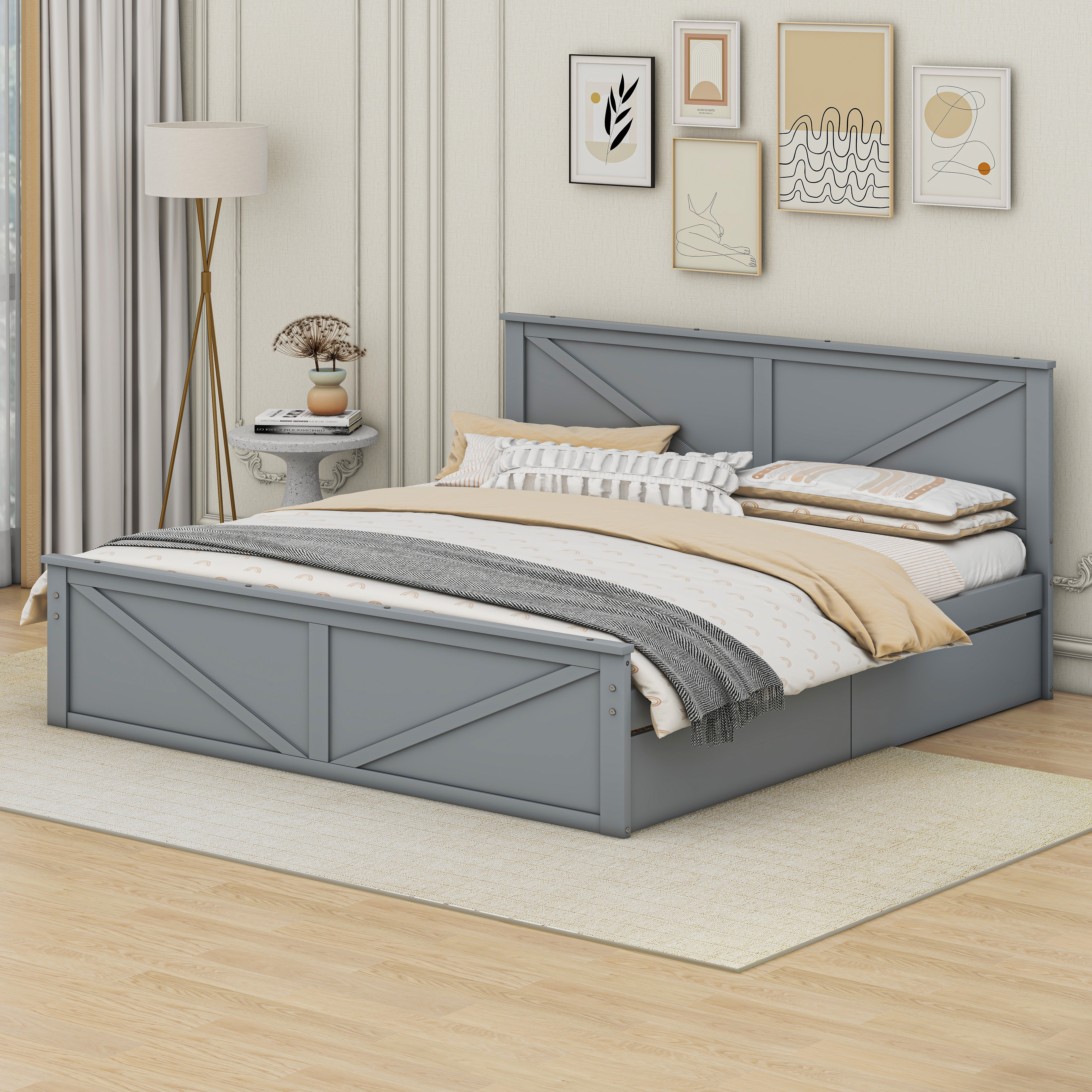 Gracie Oaks Randah Wooden Platform Bed With Four Storage Drawers ...