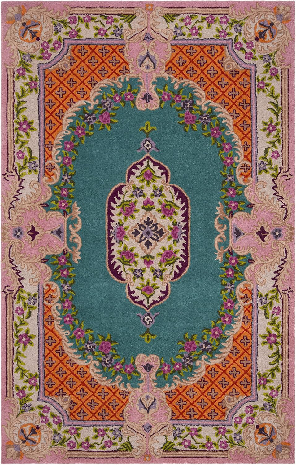 Bloomsbury Market Area Rug - 5' X 8', Blue & Pink, Handmade Medallion ...