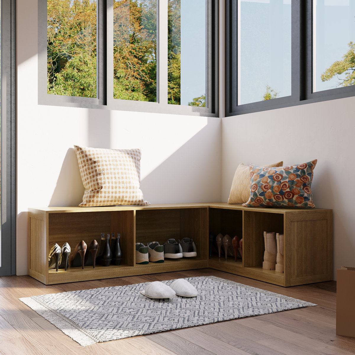 Latitude Run® Corner Shoe Storage Bench | Wayfair