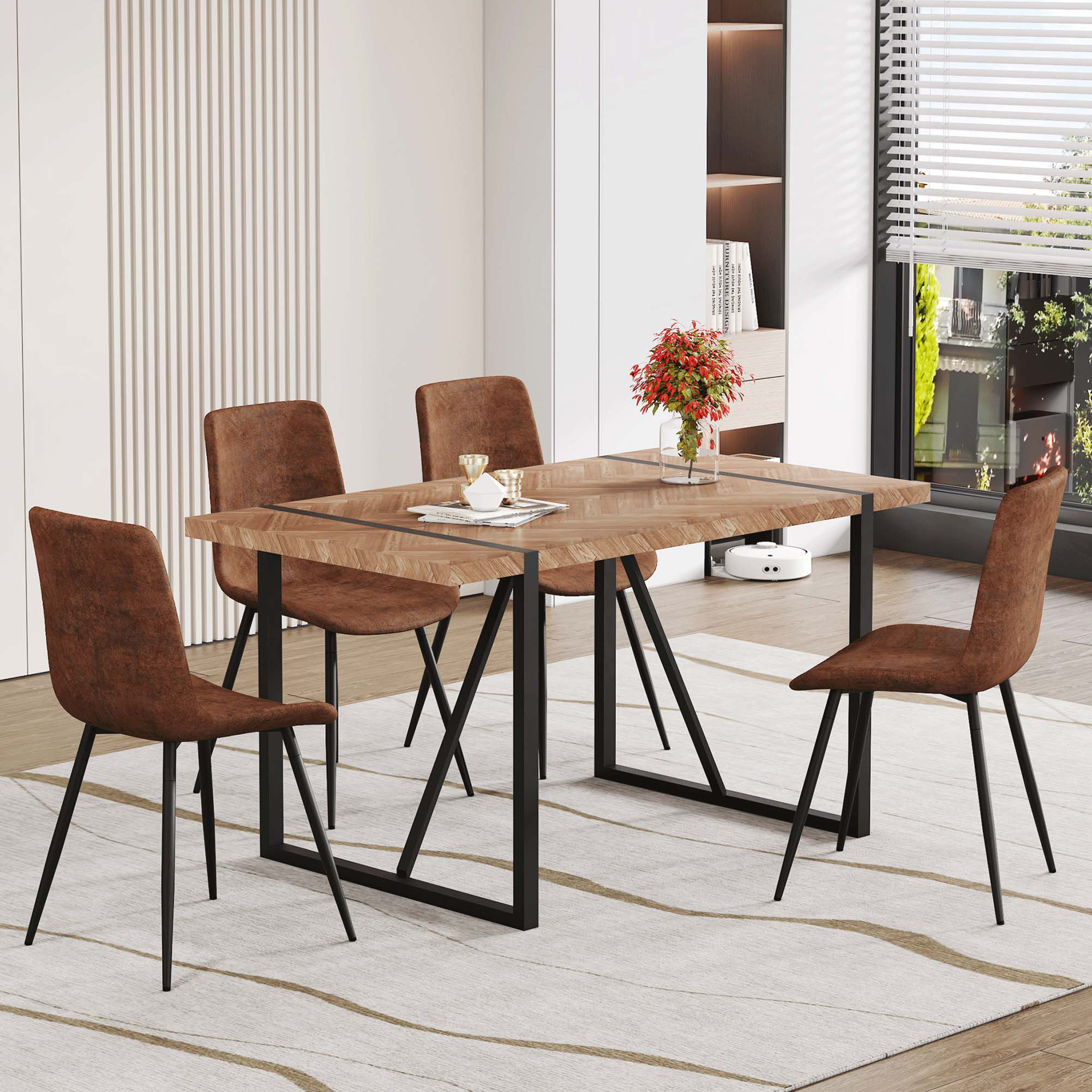 17 Stories Table And Chair Set,A Retro Rectangular Dining Table With A ...