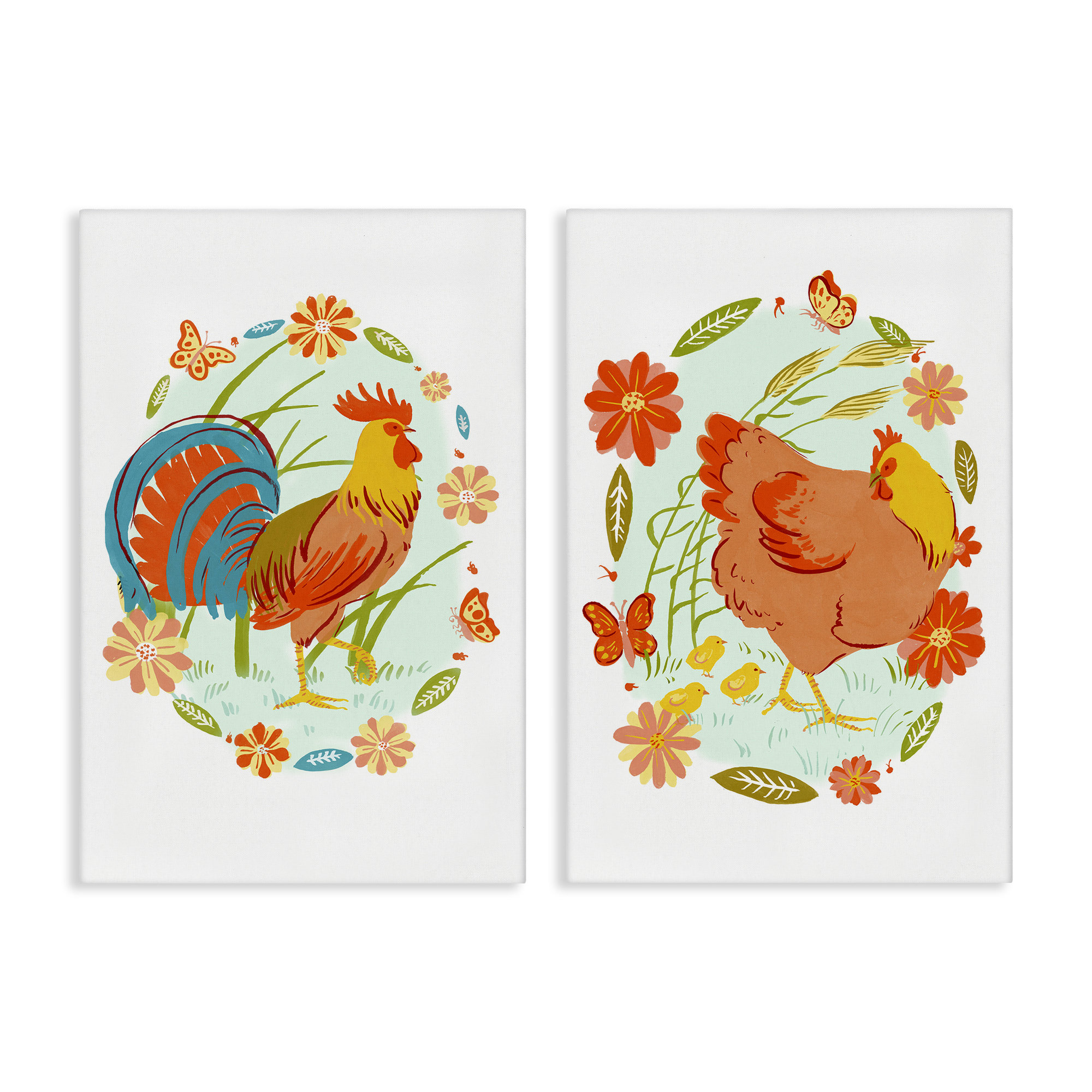 Ophelia & Co. Rooster & Hen with Florals 2pc Canvas Set, design by ...