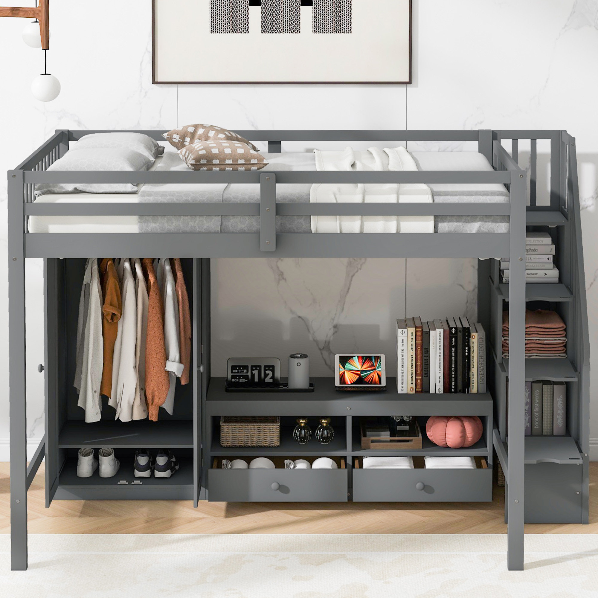 Harriet Bee Loft Bed Frame With Wardrobe | Wayfair