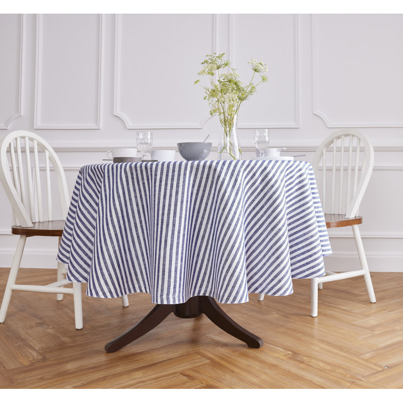 Solino Home Amalfi Stripe - 100% Pure Linen Round Tablecloth | Wayfair