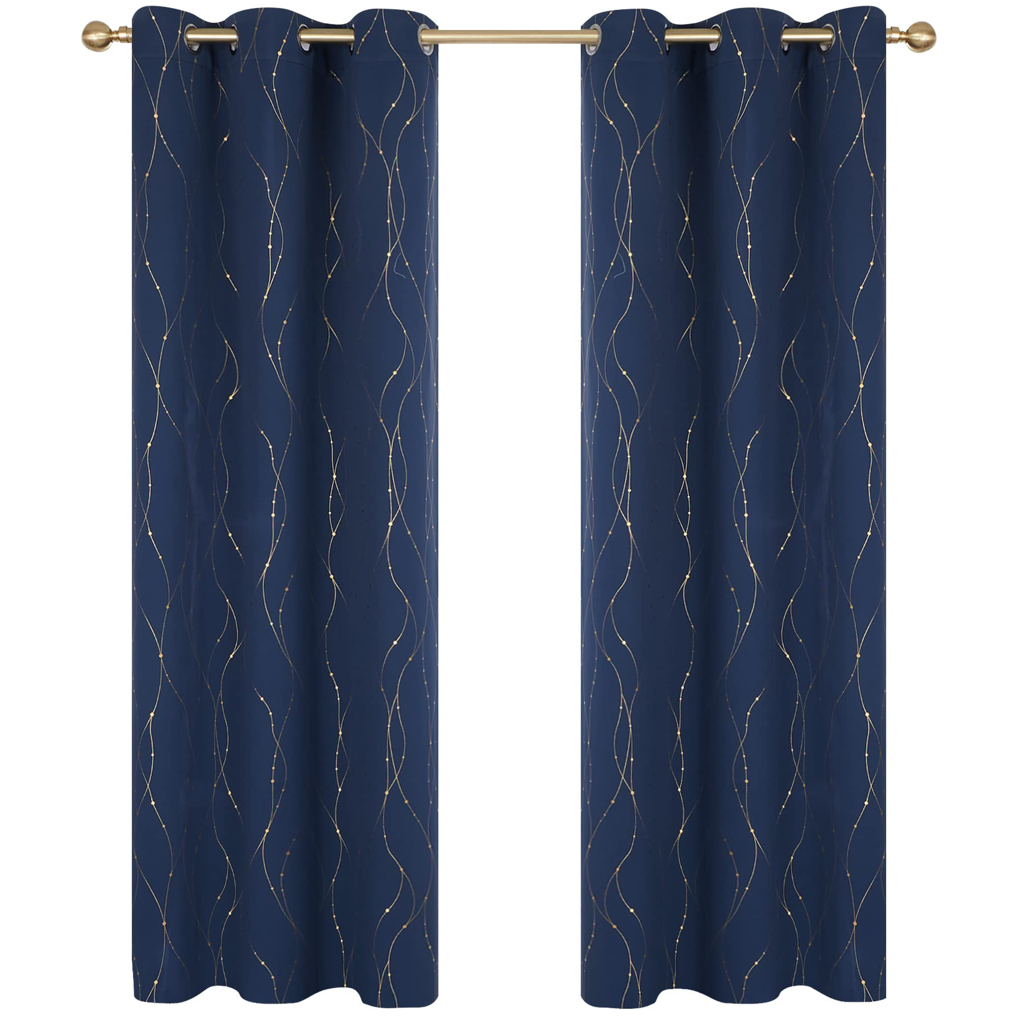 Mercer41 Gold Wave Line and Dots Printed Blackout Grommet Curtains (Set ...