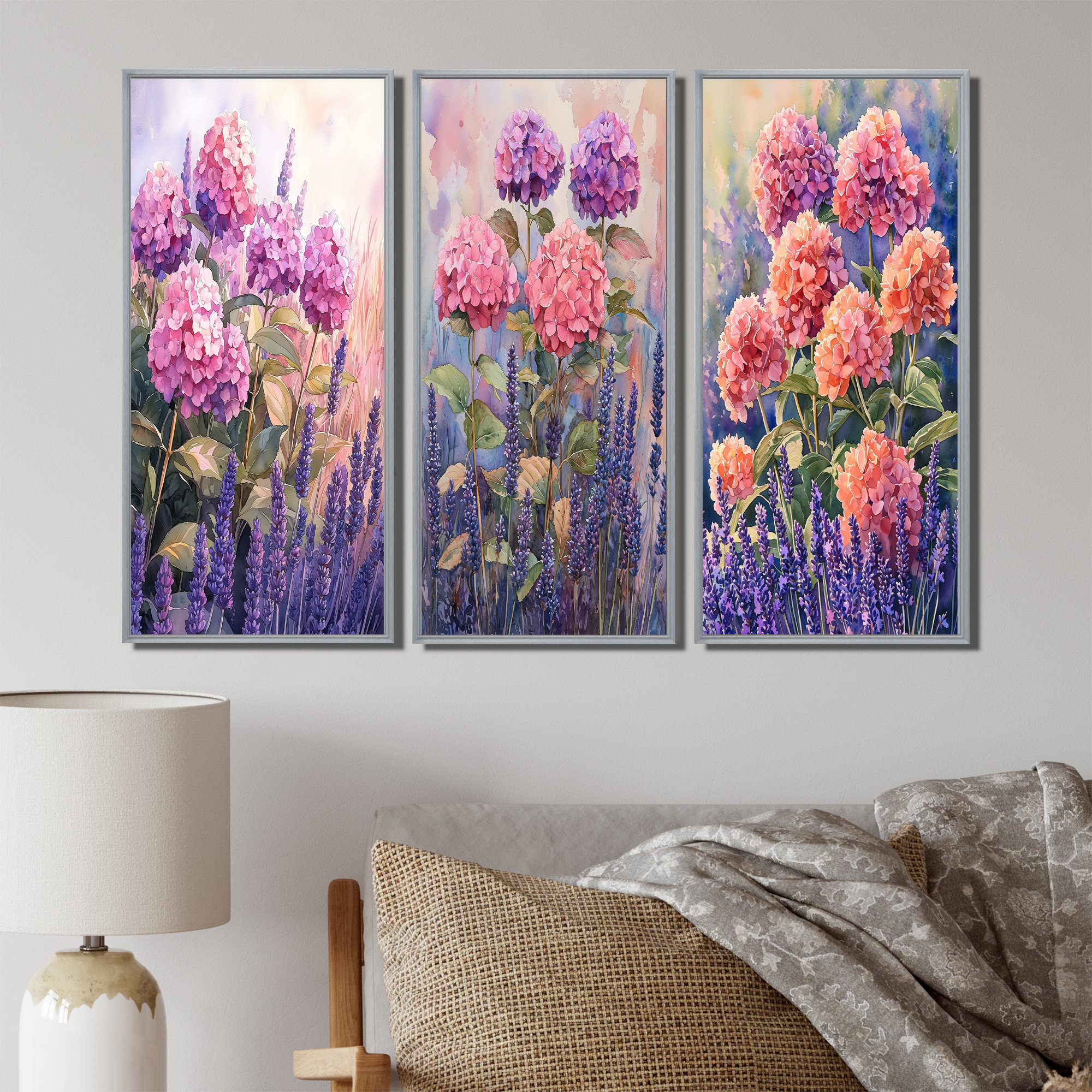 Red Barrel Studio® Hydrangeas In A Field Of Lavender I - Hydrangea Wall ...