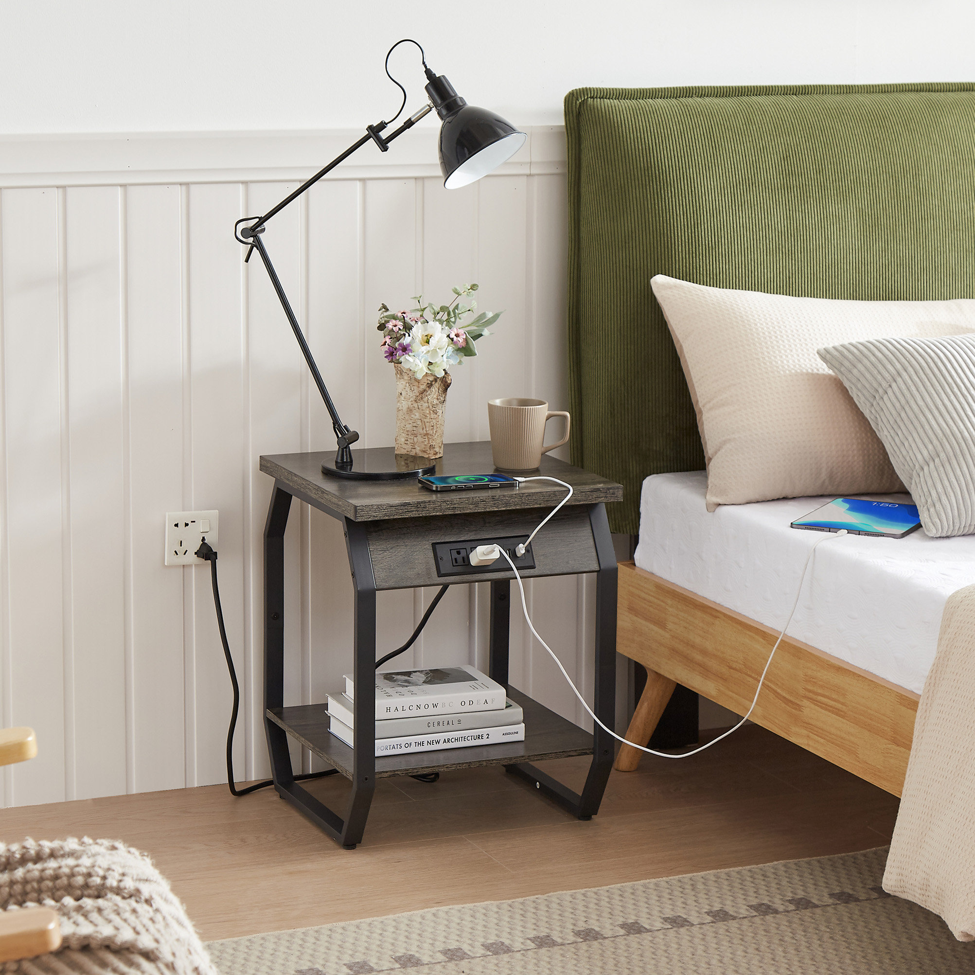 Wrought Studio Side Table With Charging Station, USB Ports And Sockets ...