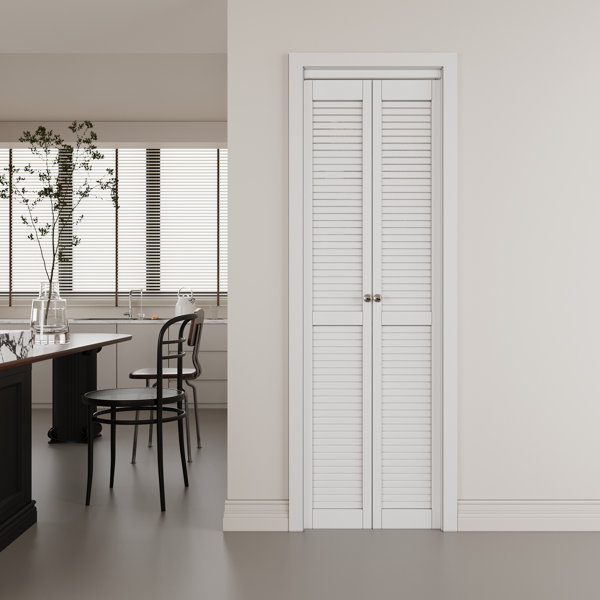 HOZONE Louvered Wood Solid Manufactured Wood French Pivot Door With ...