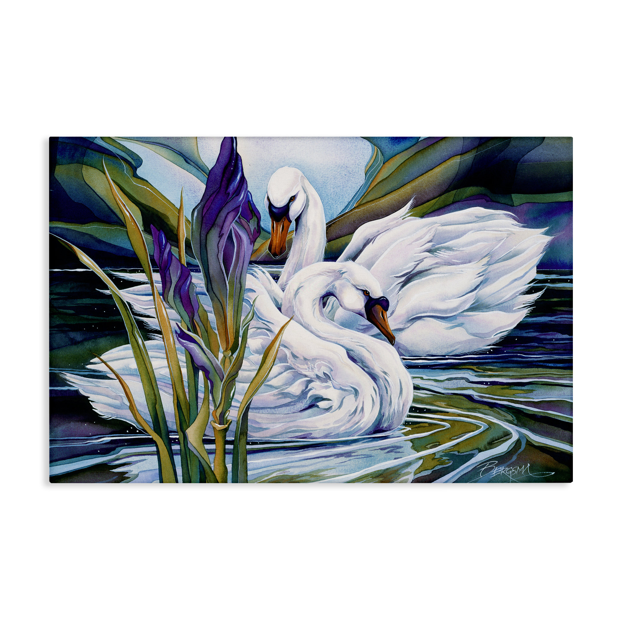 Ebern Designs Swans with Abstract Pond Ripples Canvas, design by Jody ...
