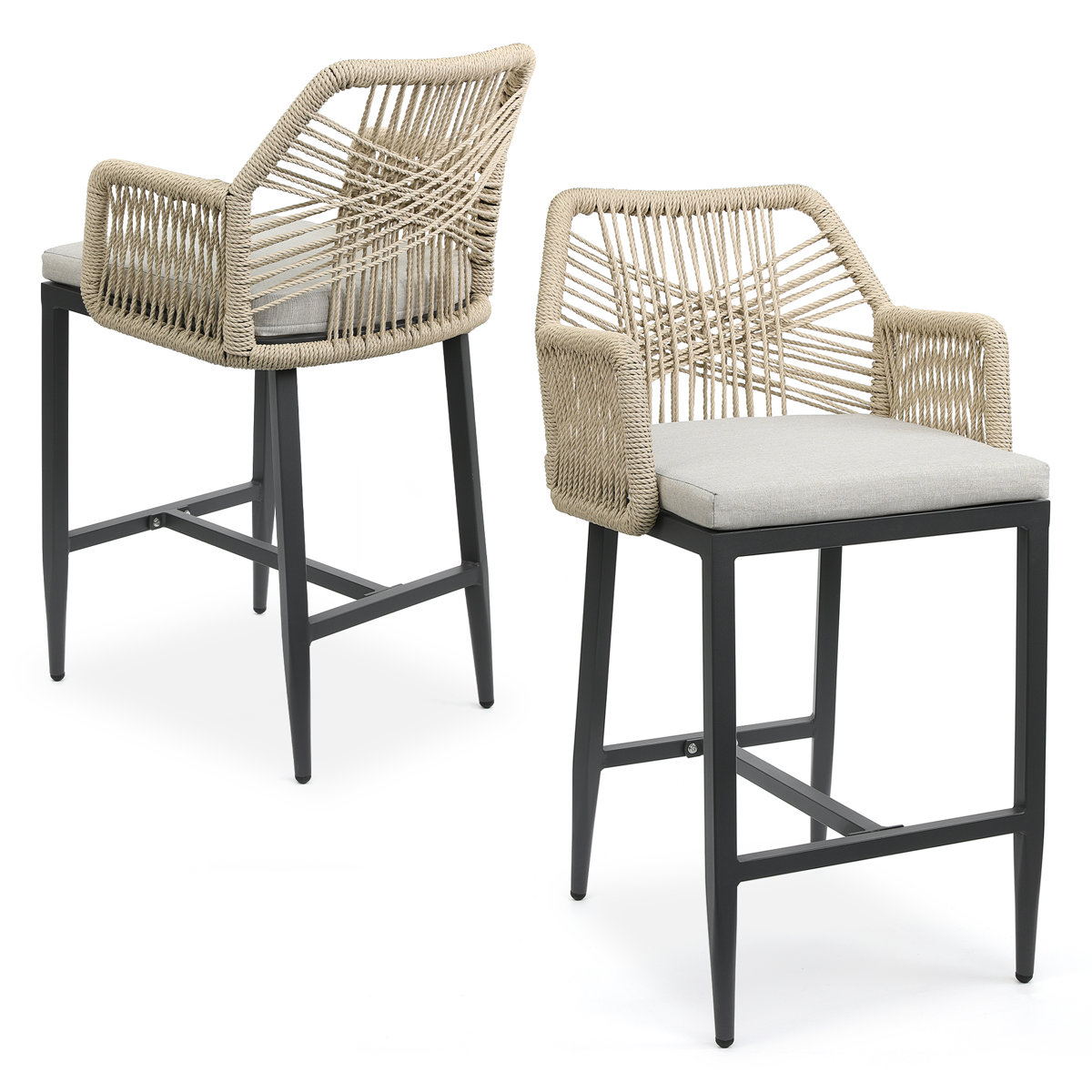 FHVIT Outdoor Bar Stool with Armrests, Soft Cushion, Aluminum Frame ...