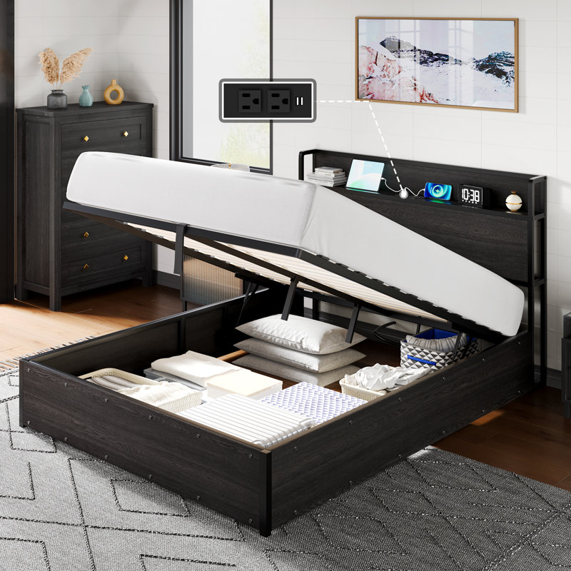 Trent Austin Design® Shila Lift Up Storage Bed Frame & Charging Station ...
