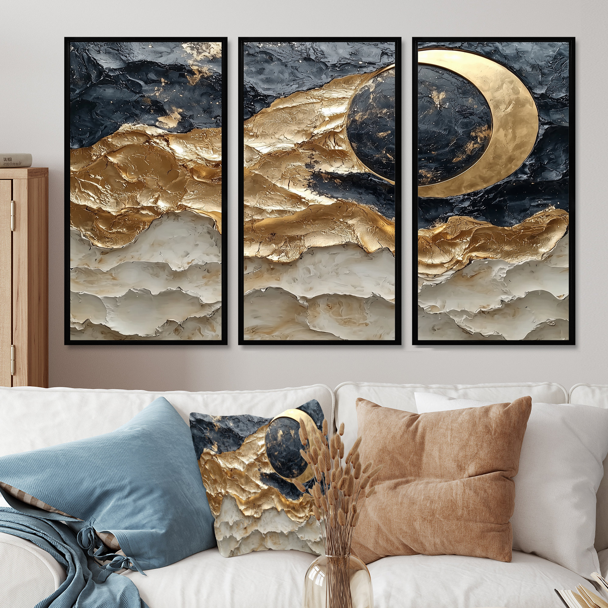 Mercer41 Golden Eclipse On Marble Dancing Waves I - Abstract Realism ...