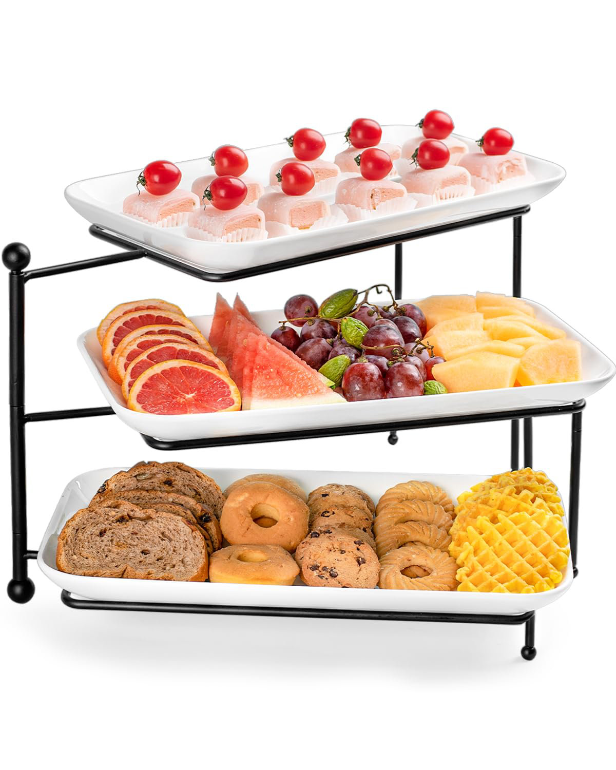 XIANGXIELISHE 3 Tiered Serving Tray With White Porcelain Platters ...