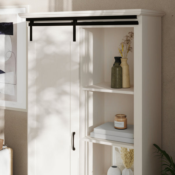 Gracie Oaks Rustic Farmhouse Storage Cabinet Bookcase with Sliding Barn ...