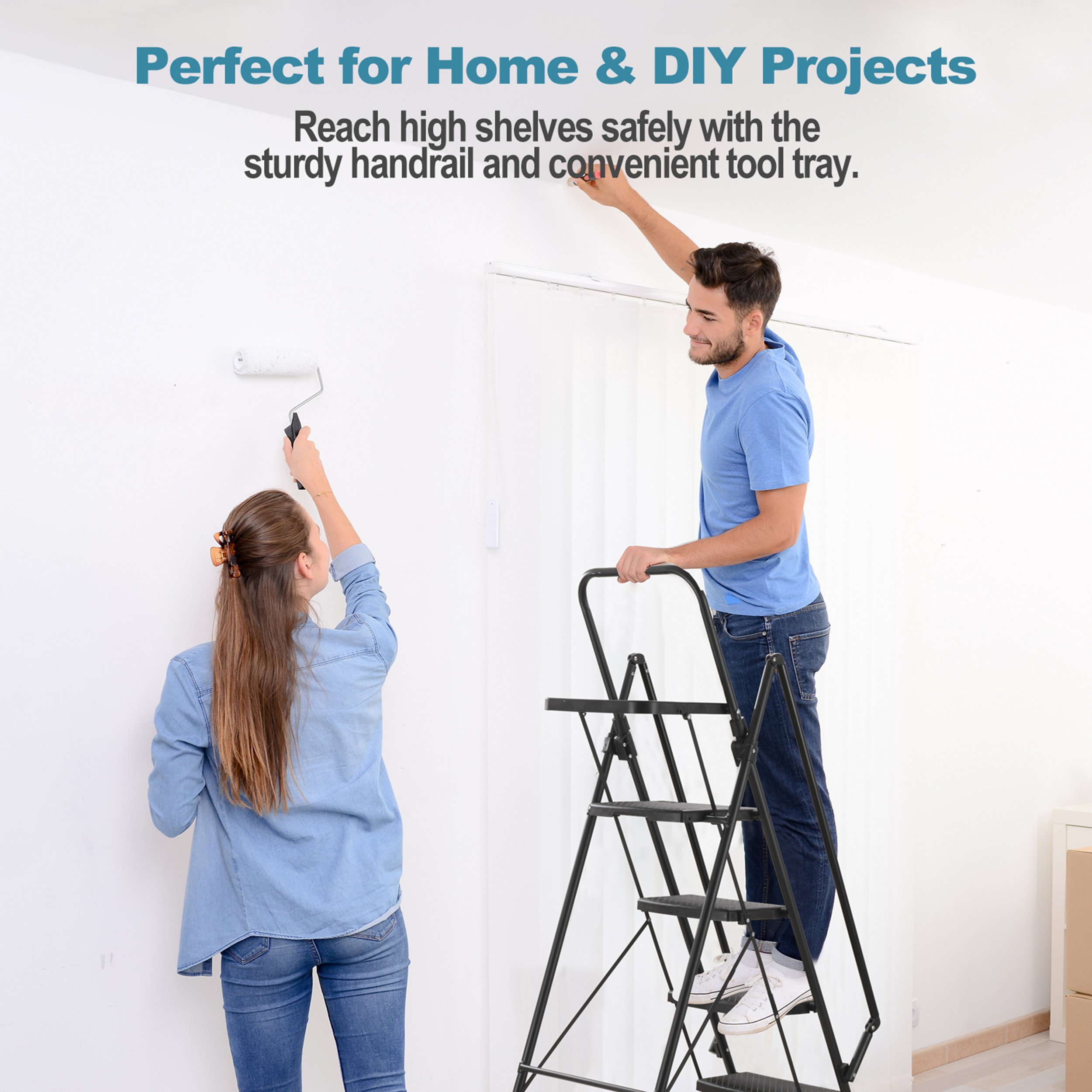 WFX Utility™ 6-Level Folding Steel Step Stool – Wide Anti-Slip Pedals ...