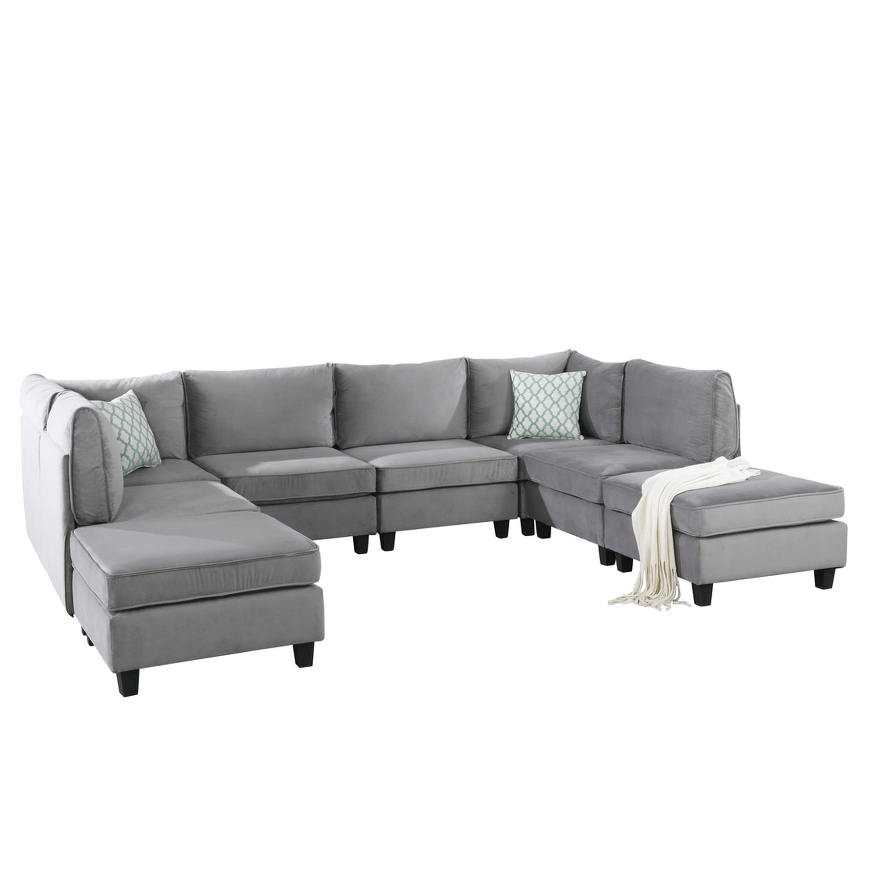 Latitude Run® 8Pc Modular Sectional , 120" Gray Velvet, 2 Corner Chairs ...