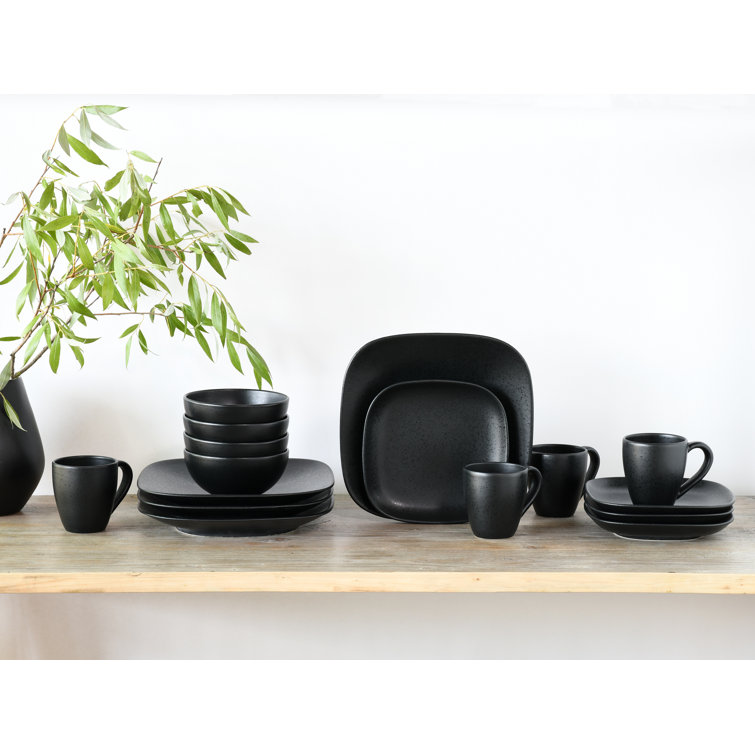 Creatable Magic Black Square 16 Piece Stoneware Dinnerware Set ...