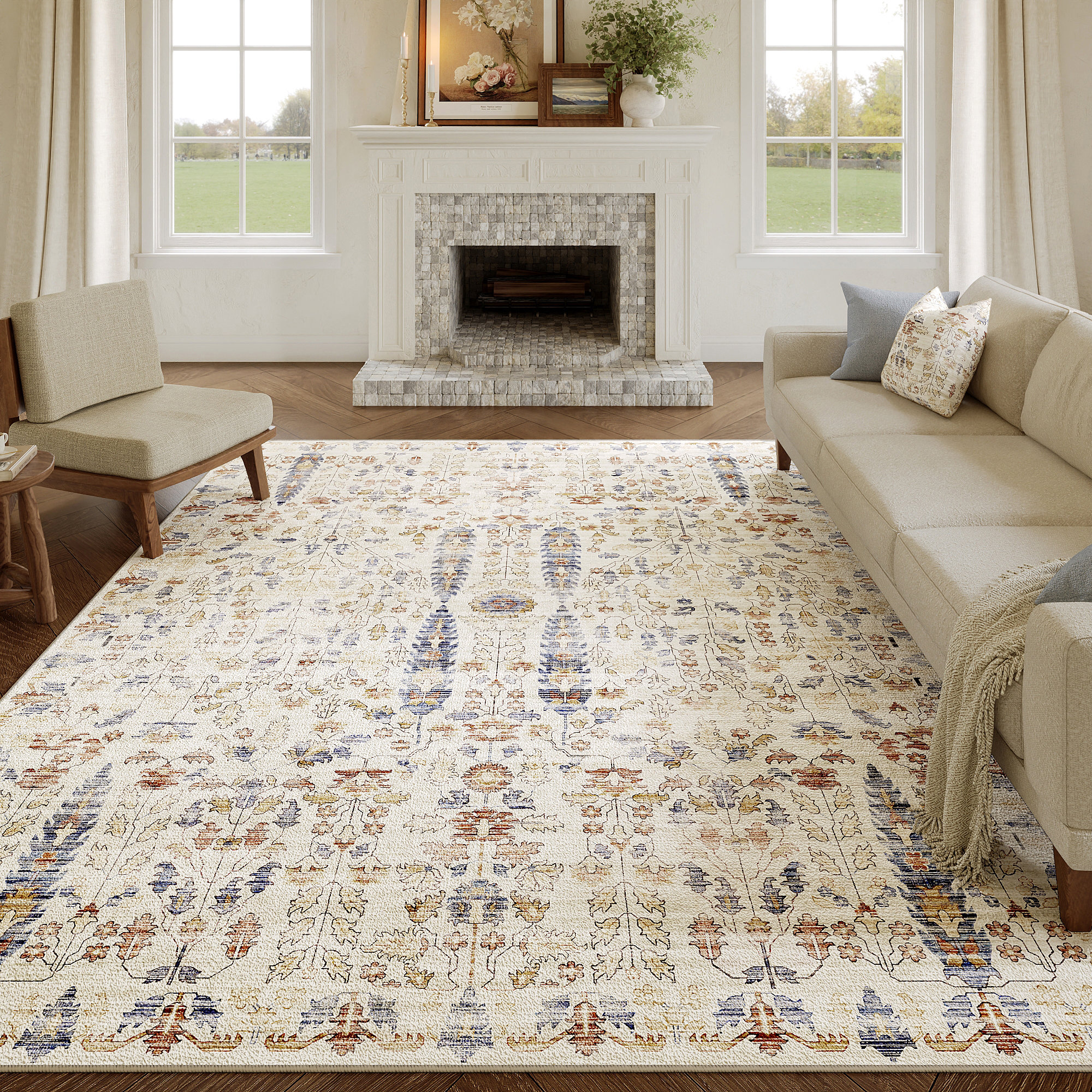 Bungalow Rose Cherry Machine Washable Oriental Area Rug for Living Room ...