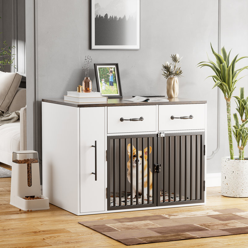 Tucker Murphy Pet™ Wooden Dog Crate Furniture With Drawers & 2-tier ...