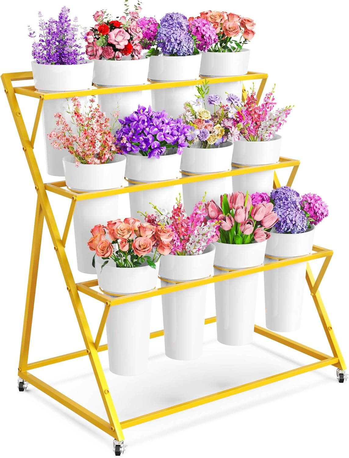Everly Quinn 3-Tier Rolling Flower Display Stand With 12 Removable ...