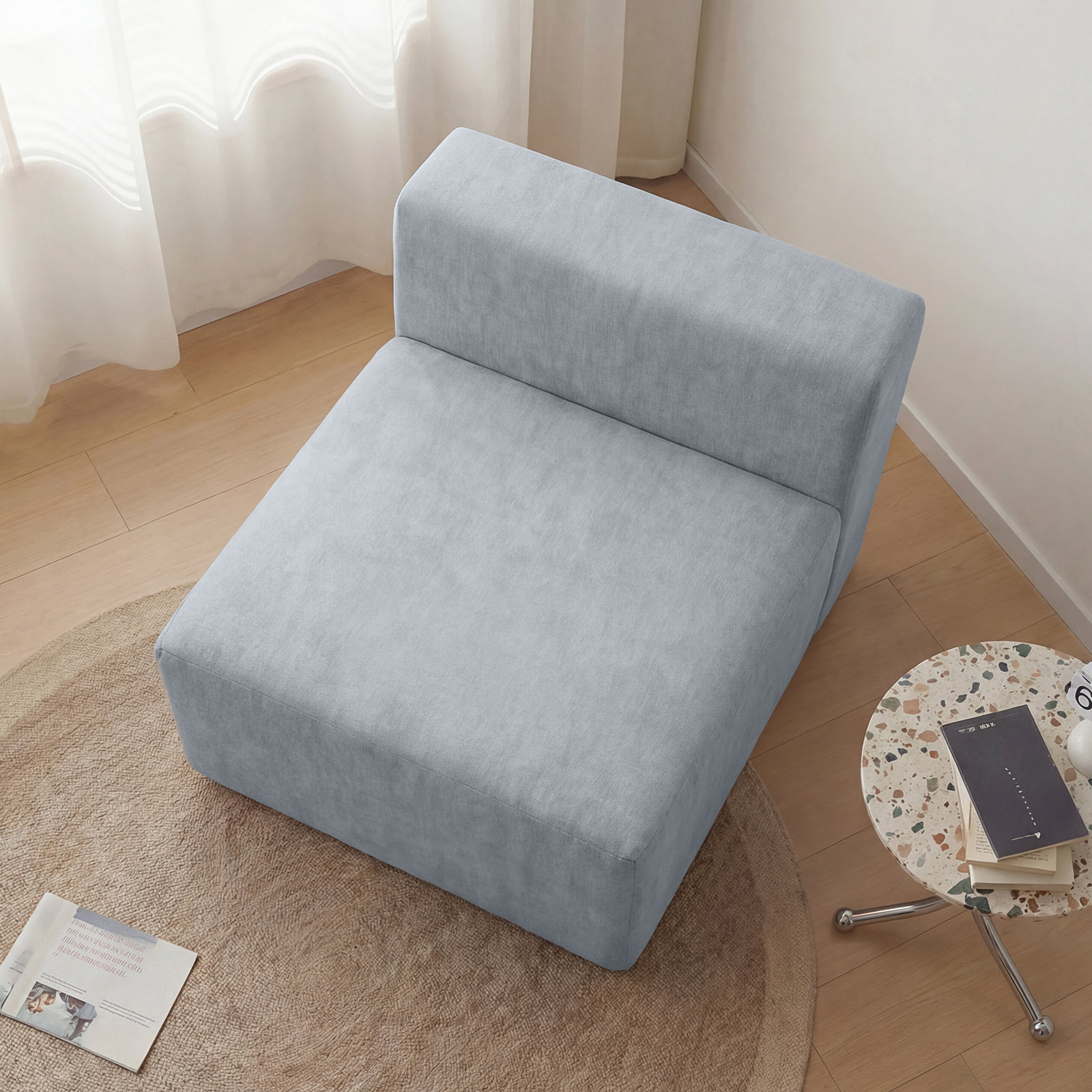 Mercer41 Cube Single Velvet Sofa, Lightweight Compact Lounge Chair ...