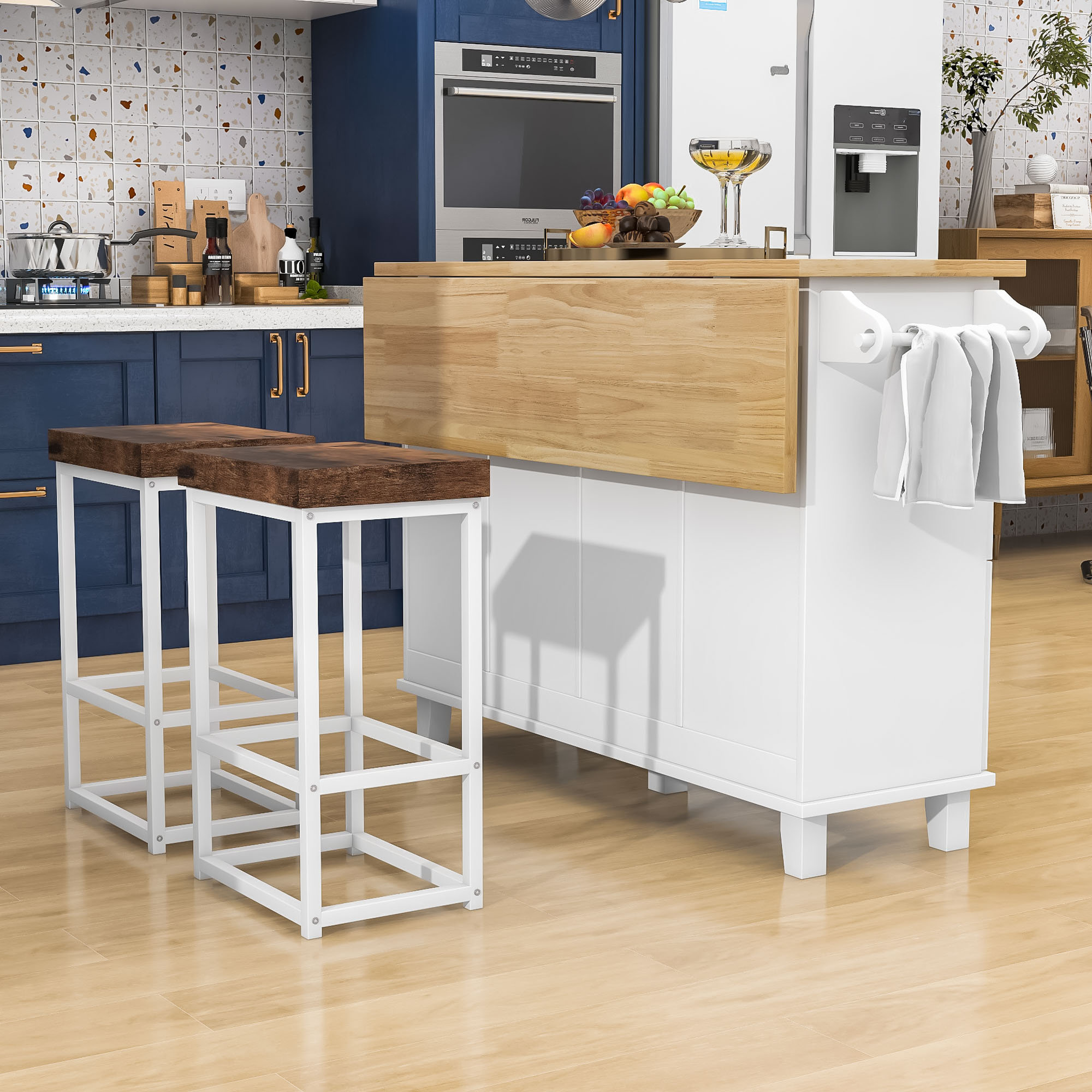 Lark Manor™ Kitchen Island Set with Drop Leaf, 2 Seating Stools ...