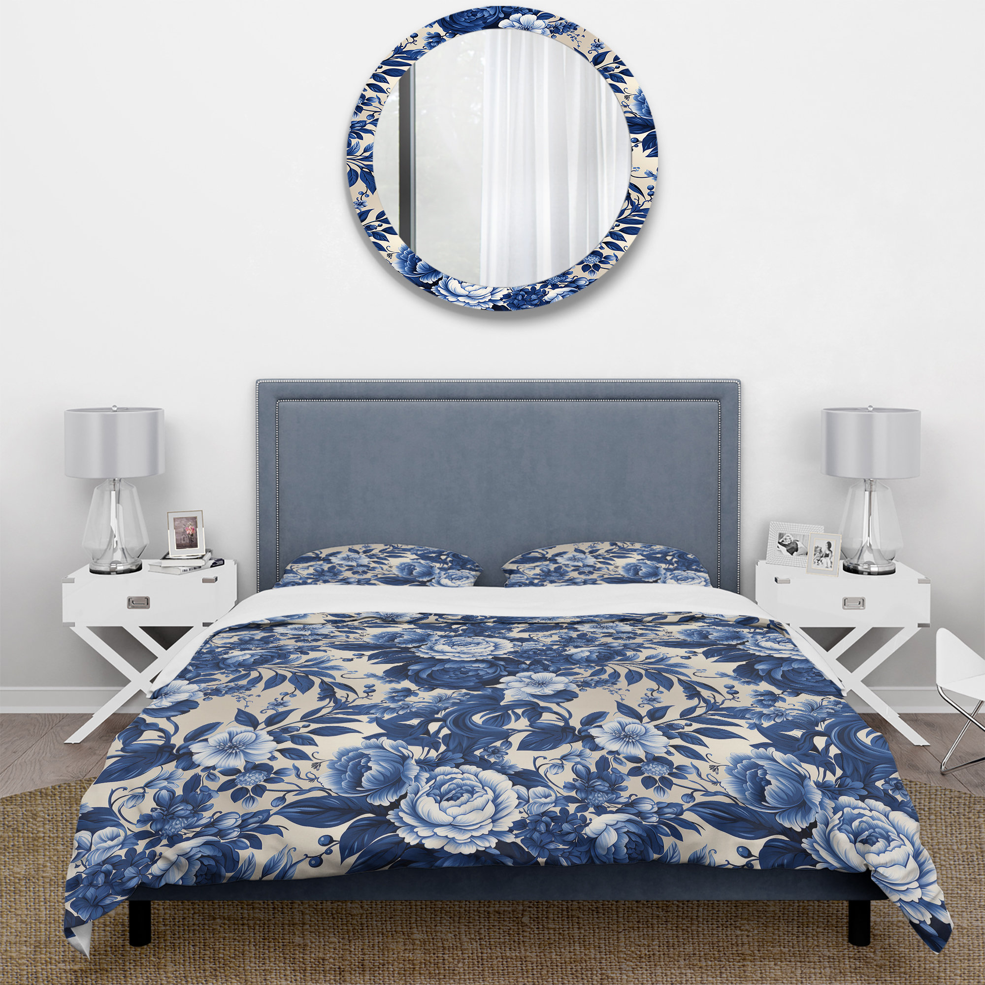 Design Art Cobalt Blue Cameo Whimsy Victorian Pattern Duvet Cover Set ...