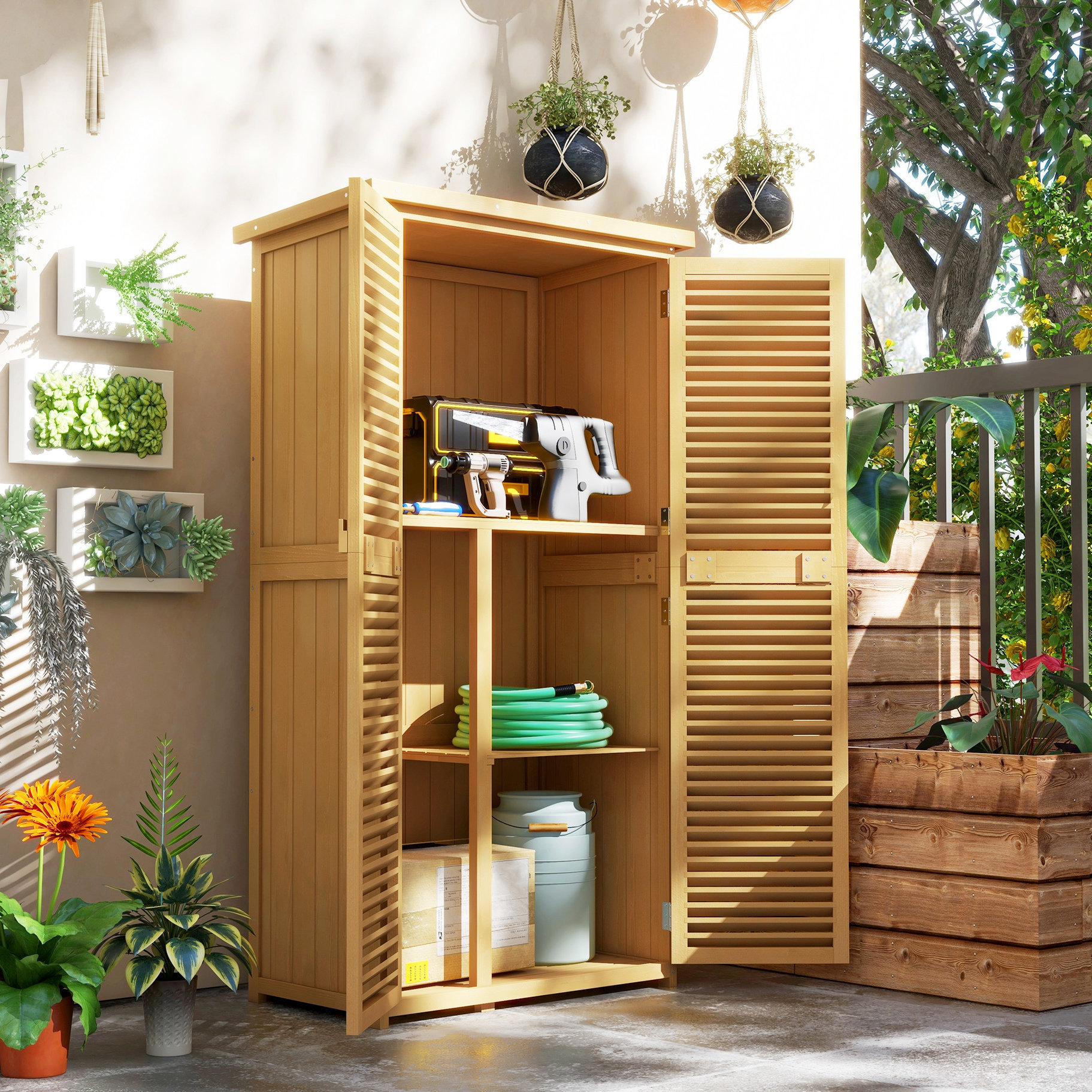 Crafted Palm Yellow 5' X 3' Wooden Garden Storage Shed With Asphalt ...