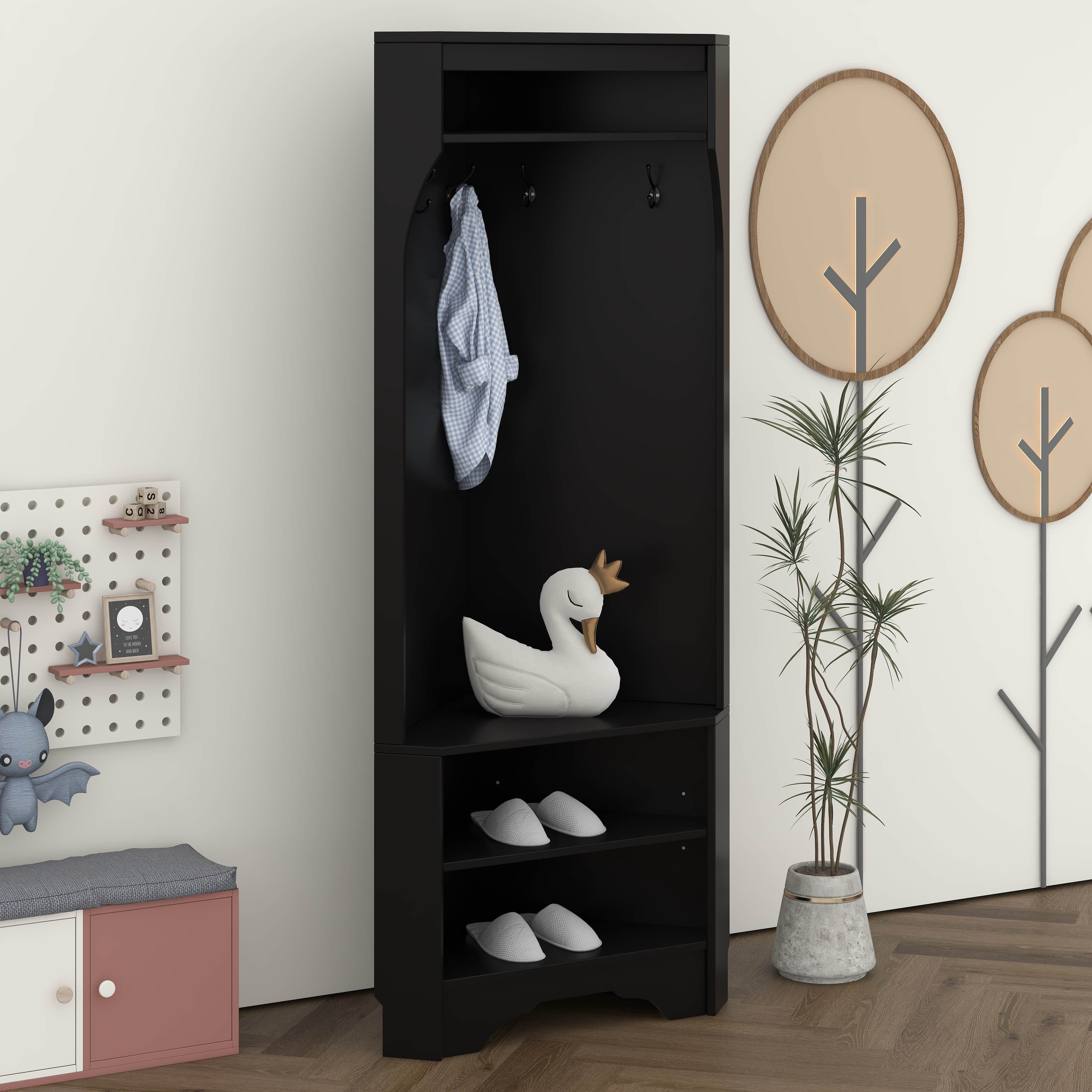 Rebrilliant Corner Hall Tree With Shoe Bench,Multi-Purpose Entryway ...