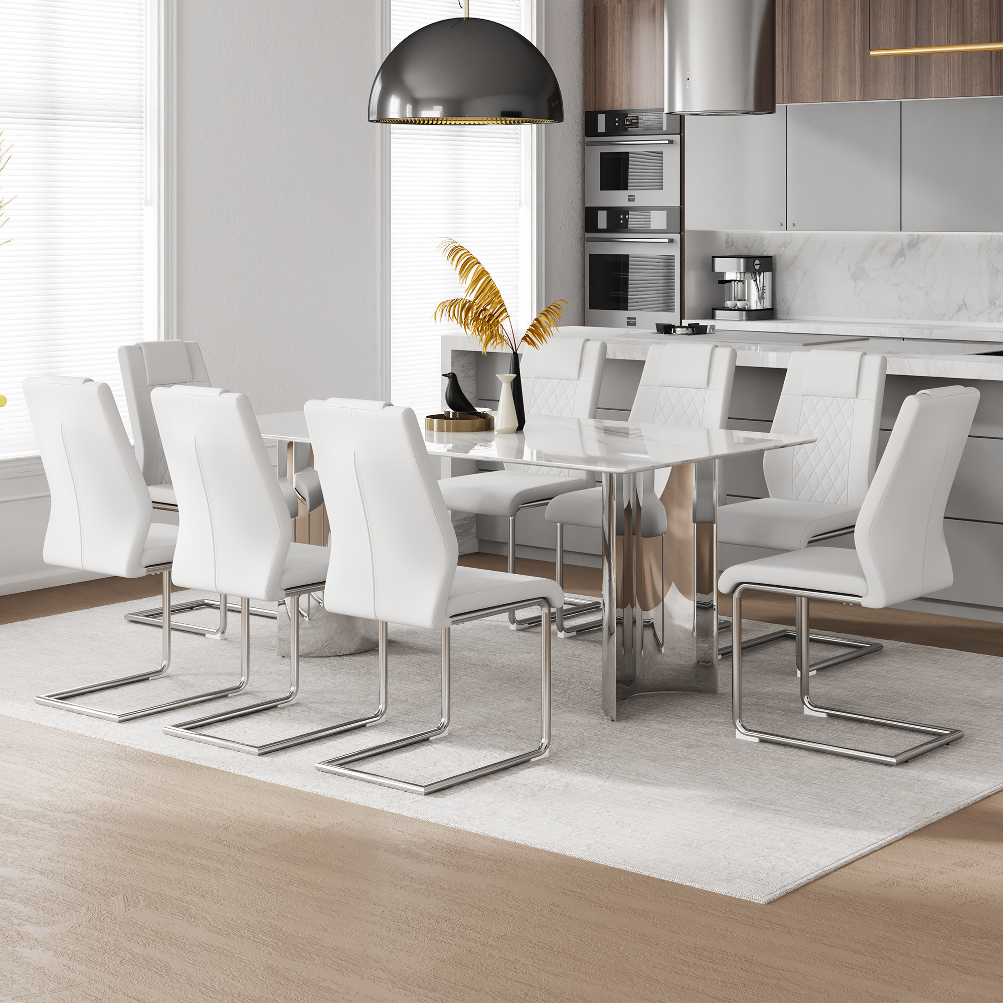 Ivy Bronx Modern Minimalist Dining Set: Table With Imitation Marble ...