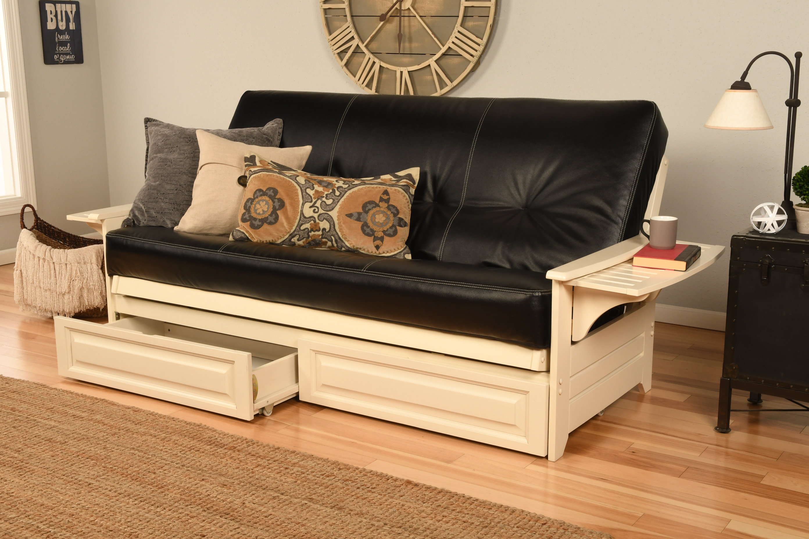 Winston Porter Johnte Full 80" Futon Frame and Mattress with Drawer set ...