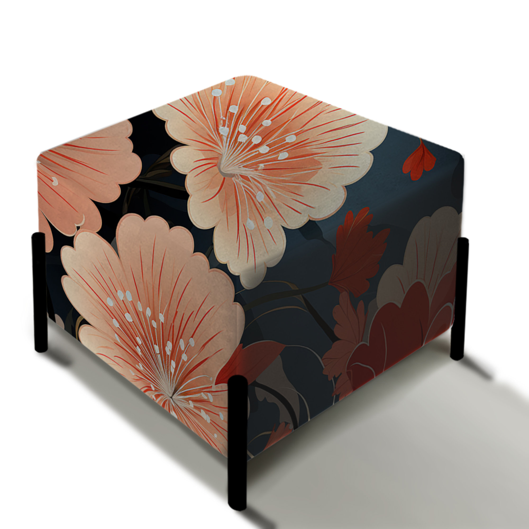 Design Art Red Geisha Japanese Pattern - Japanese Square Ottoman | Wayfair