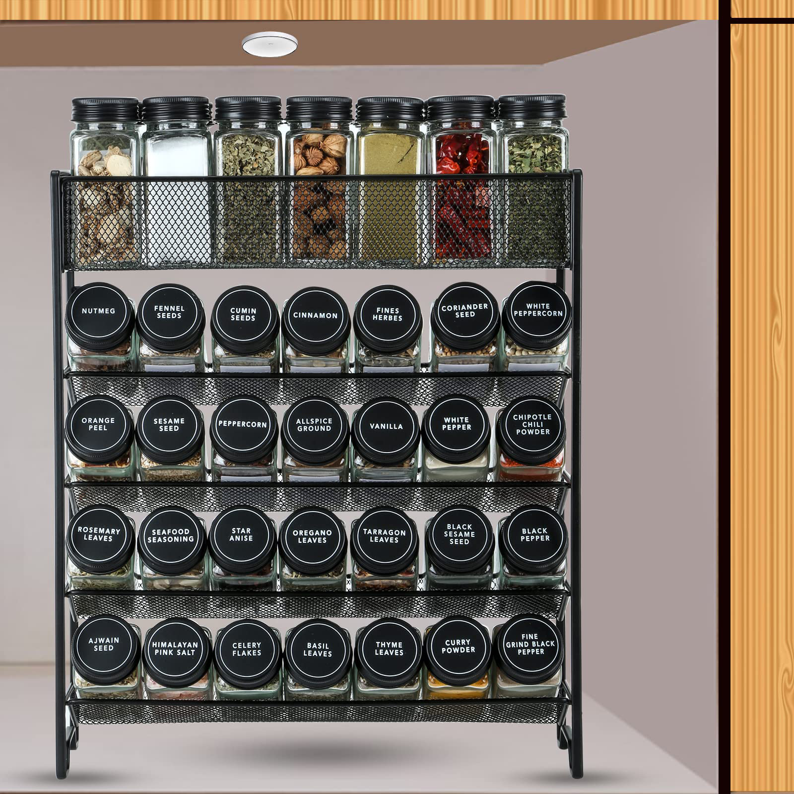 Mint Pantry® Spice Rack Organizer With 28 Spice Jars, Black Lids,Spice ...