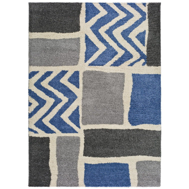 Ebern Designs Motes Tufted Grey/Blue/Black Rug | Wayfair.co.uk