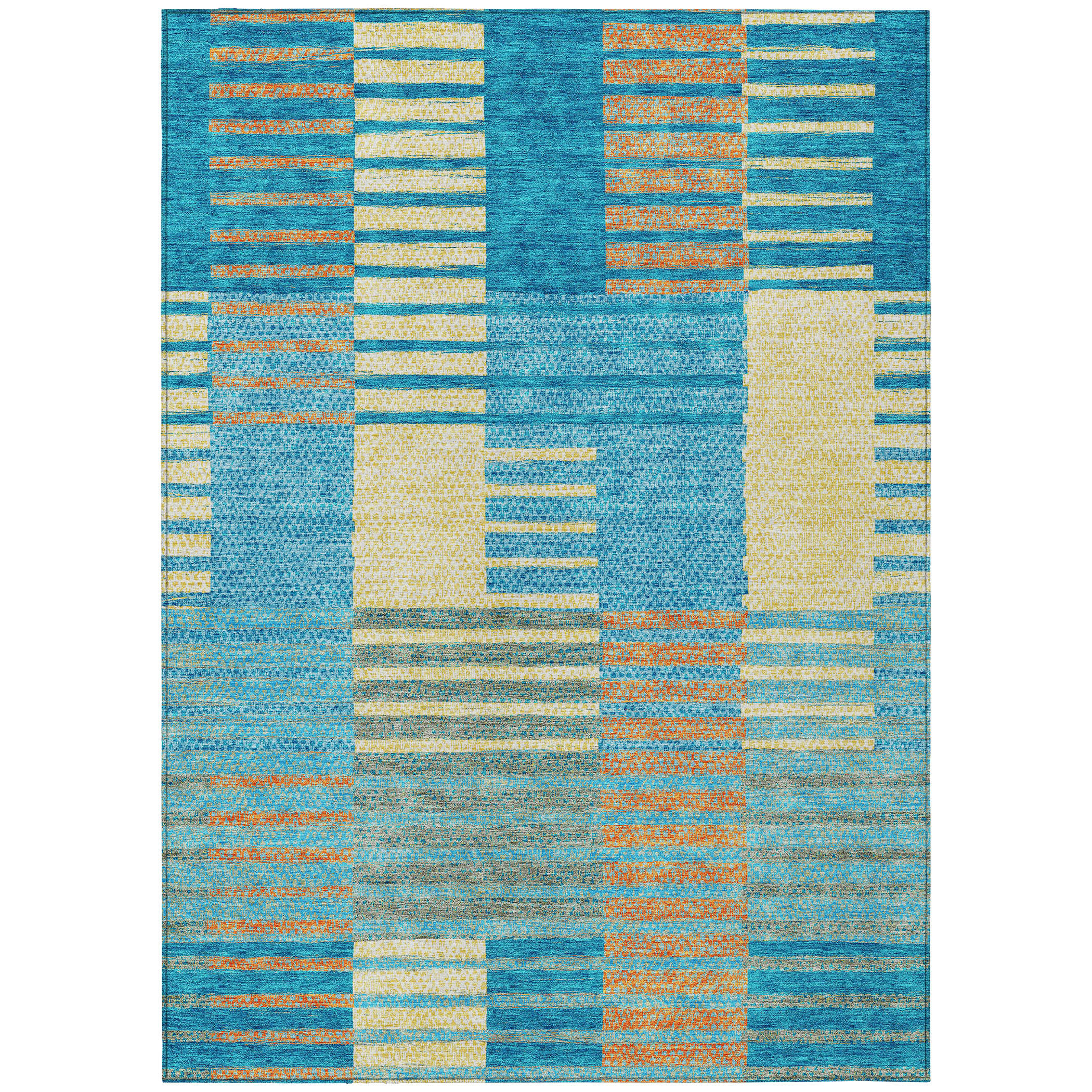 HomeRoots Tapis extérieur lavable rayé bleu sarcelle orange et bleu ciel 5 pi x 8 pi - Wayfair ...