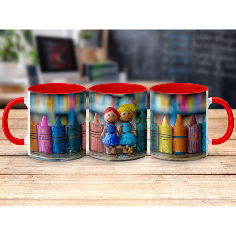 East Urban Home Set of 3 Kids Drawing Style 11oz Accent Mugs – White ...