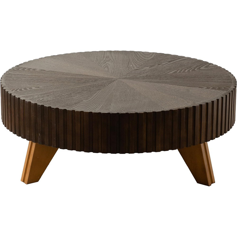 MAXAYA Solid Walnut Round Coffee Table - Contemporary Pedestal Design ...