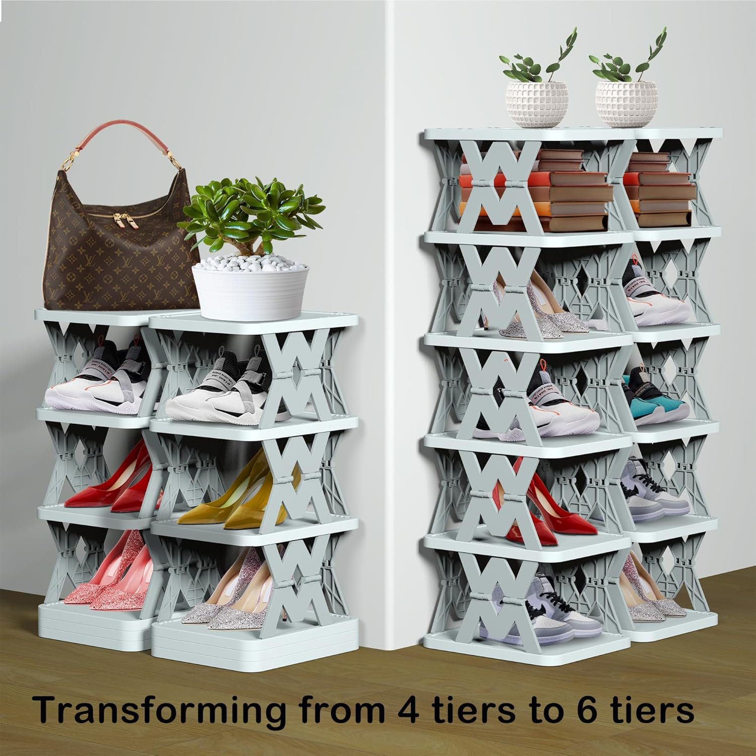Rebrilliant Vertical Small Shoe Rack, 6 Tier Tall Shoe Organizer ...